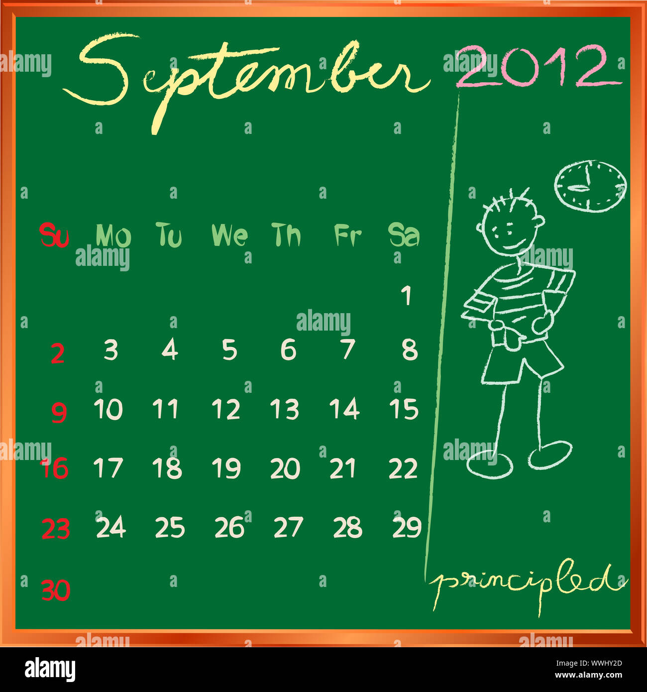 2012 calendar on a blackboard, september design with the happy ...