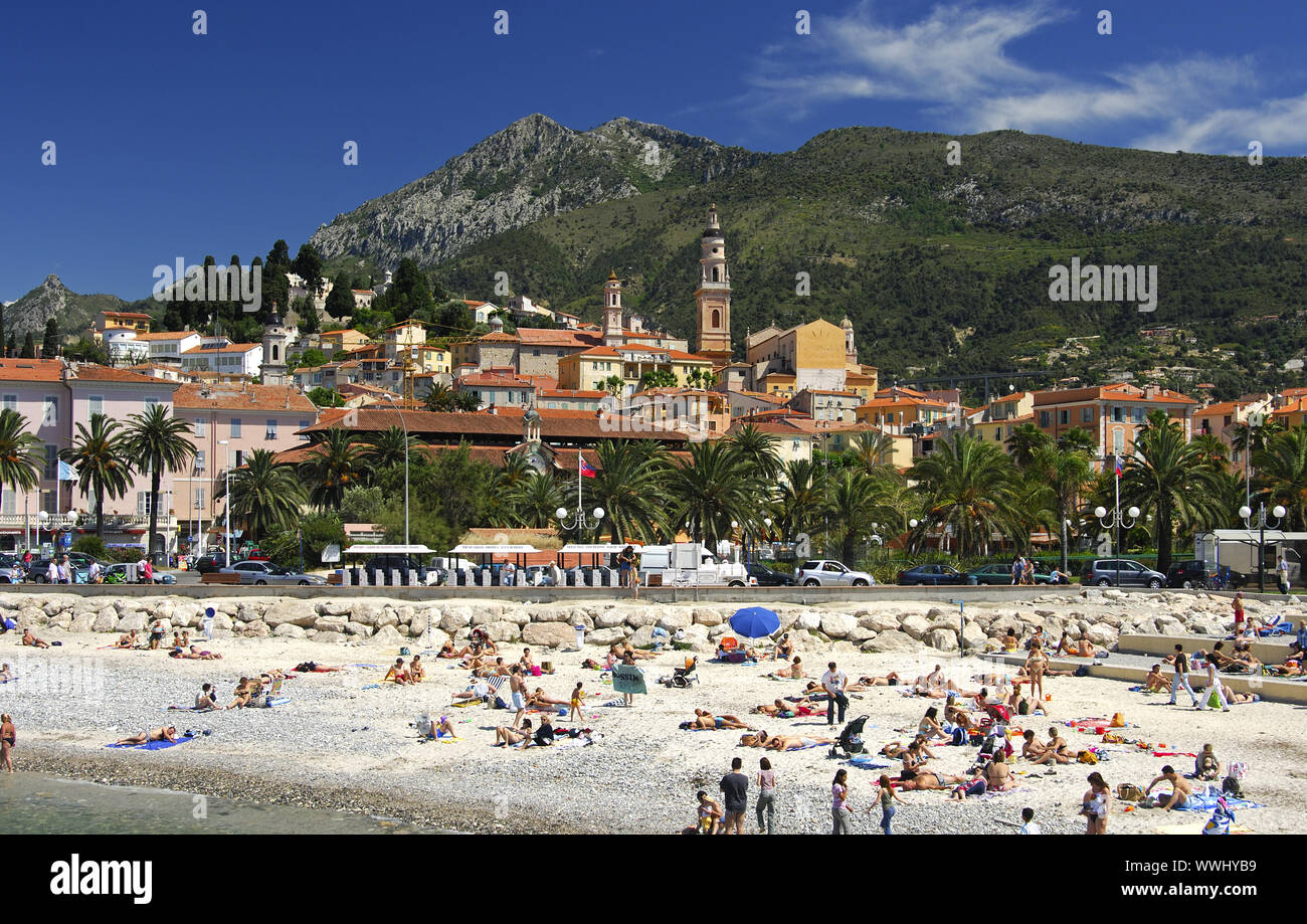 On the beach of Menton, Southern France Stock Photo - Alamy