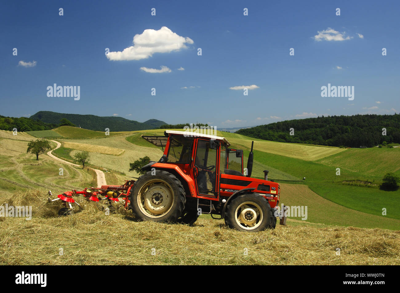 Tractor making hay Stock Photo - Alamy