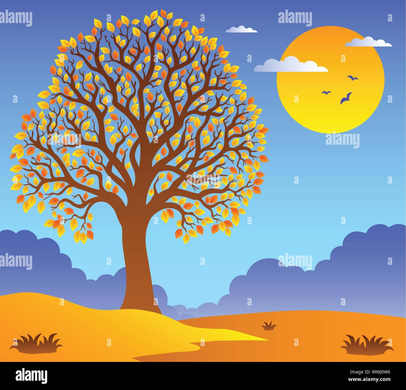 Scenery with leafy tree 2 Stock Vector Image & Art - Alamy