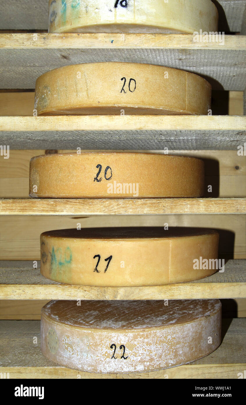 Swiss alp cheese in the attic Stock Photo - Alamy