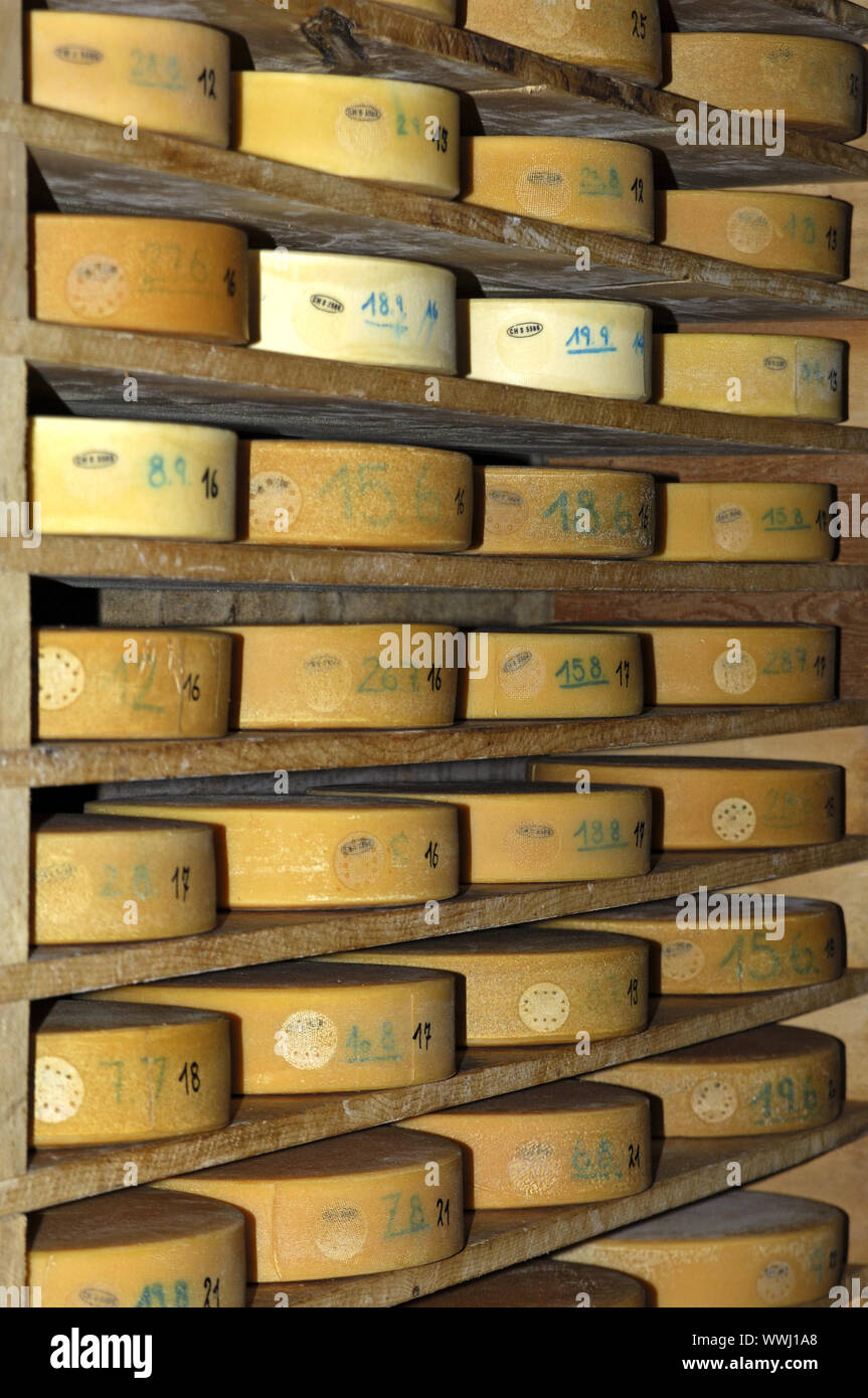 Swiss alp cheese in the attic Stock Photo - Alamy