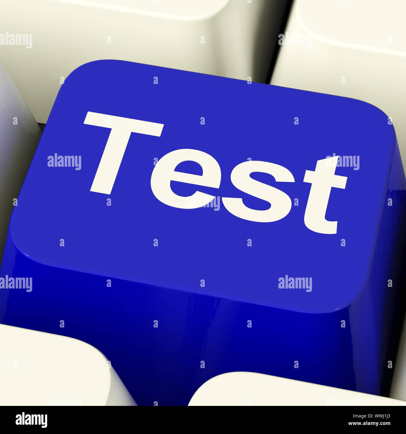 Test Computer Key In Blue Showing Quizes Or Online Questionnaire Stock ...