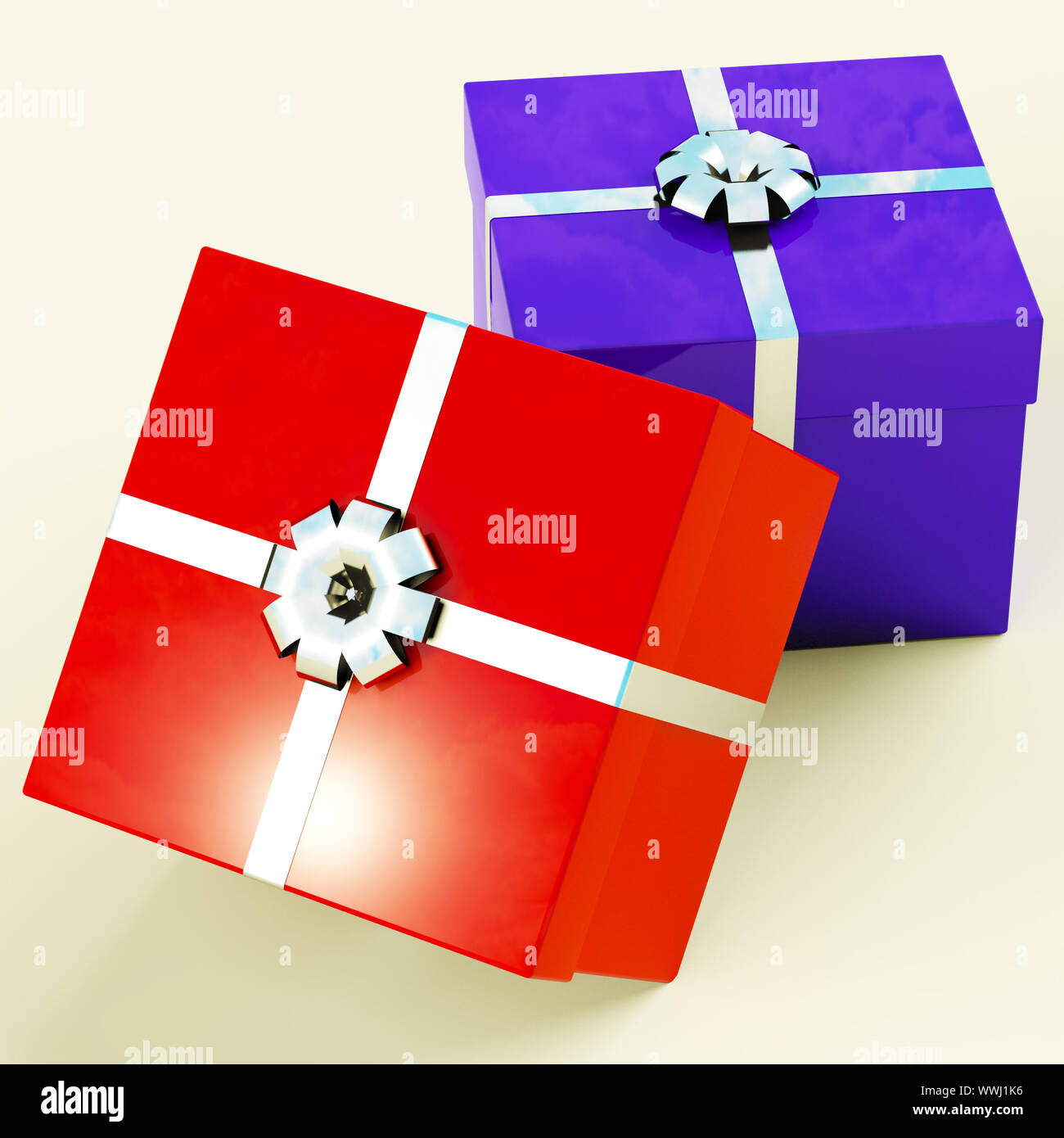 Red And Blue Gift Boxes As Present For Him And Her Stock Photo - Alamy