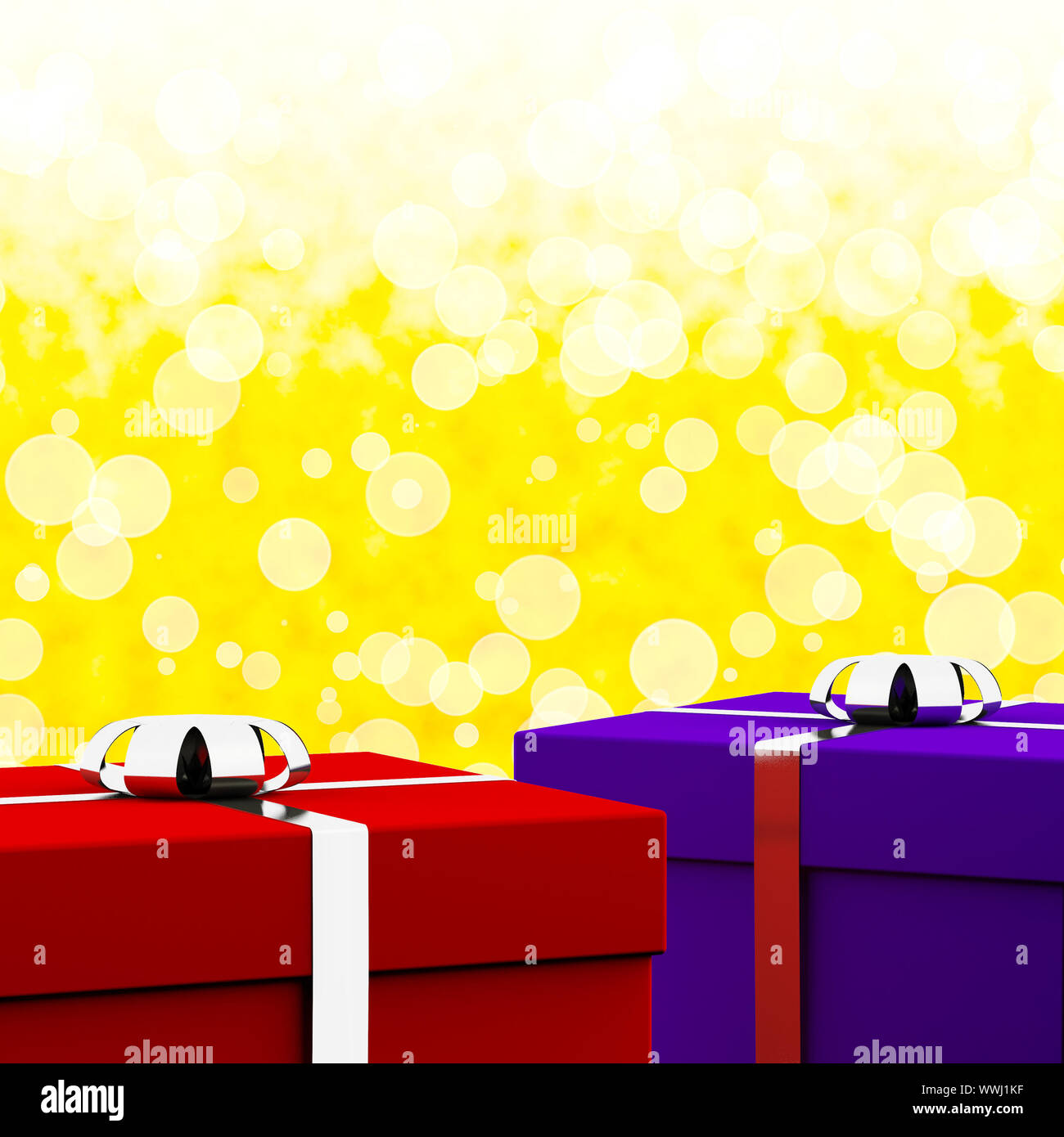 Red And Blue Gift Boxes With Yellow Bokeh Background As Present For Him ...