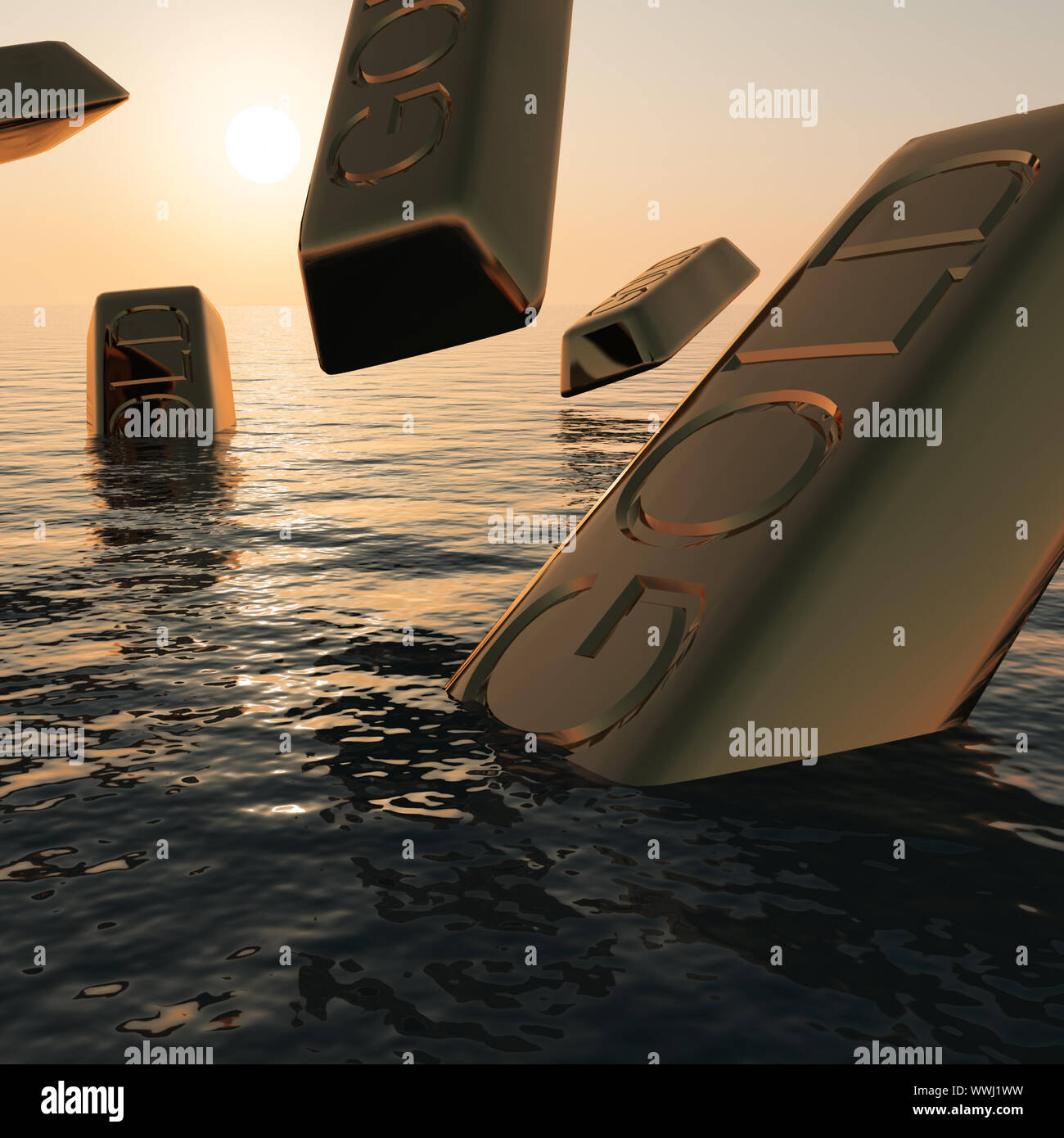 Gold Bars Sinking Showing Market Depression Recession And Economic ...