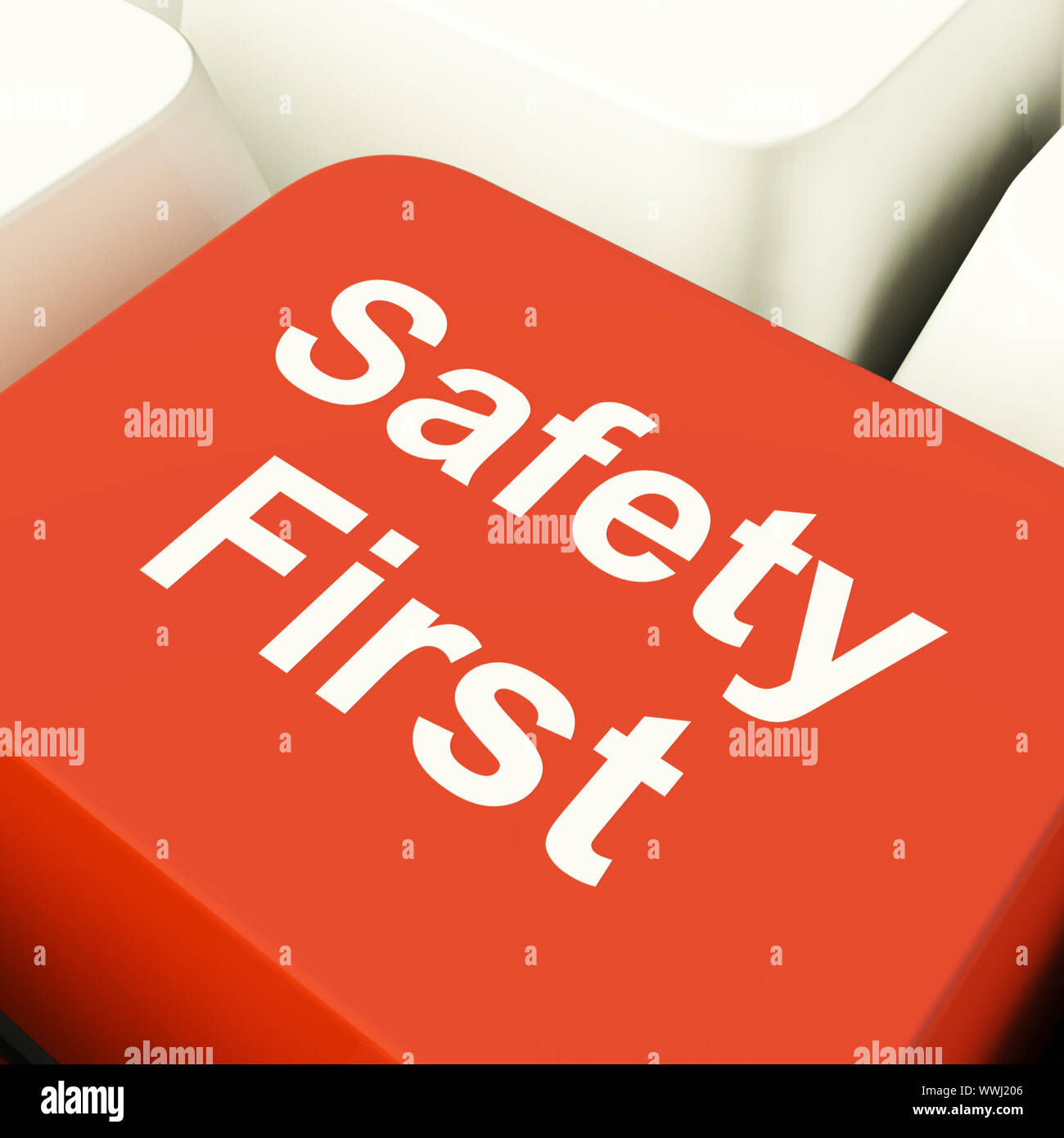 Safety First Computer Key Showing Caution Protection Or Hazards Stock ...