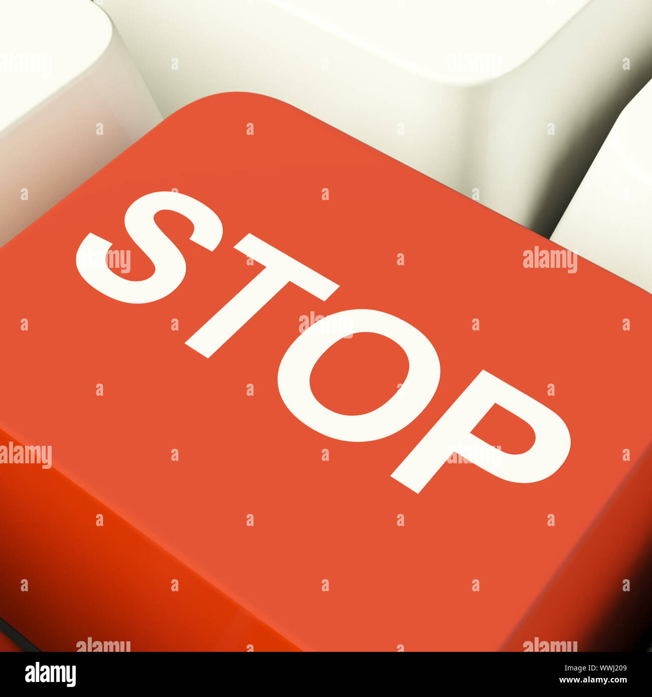 Stop Computer Key Showing Denial Panic Or Negativity Stock Photo - Alamy