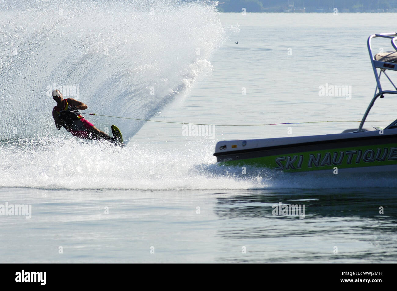 Water skier and motorboat Stock Photo - Alamy