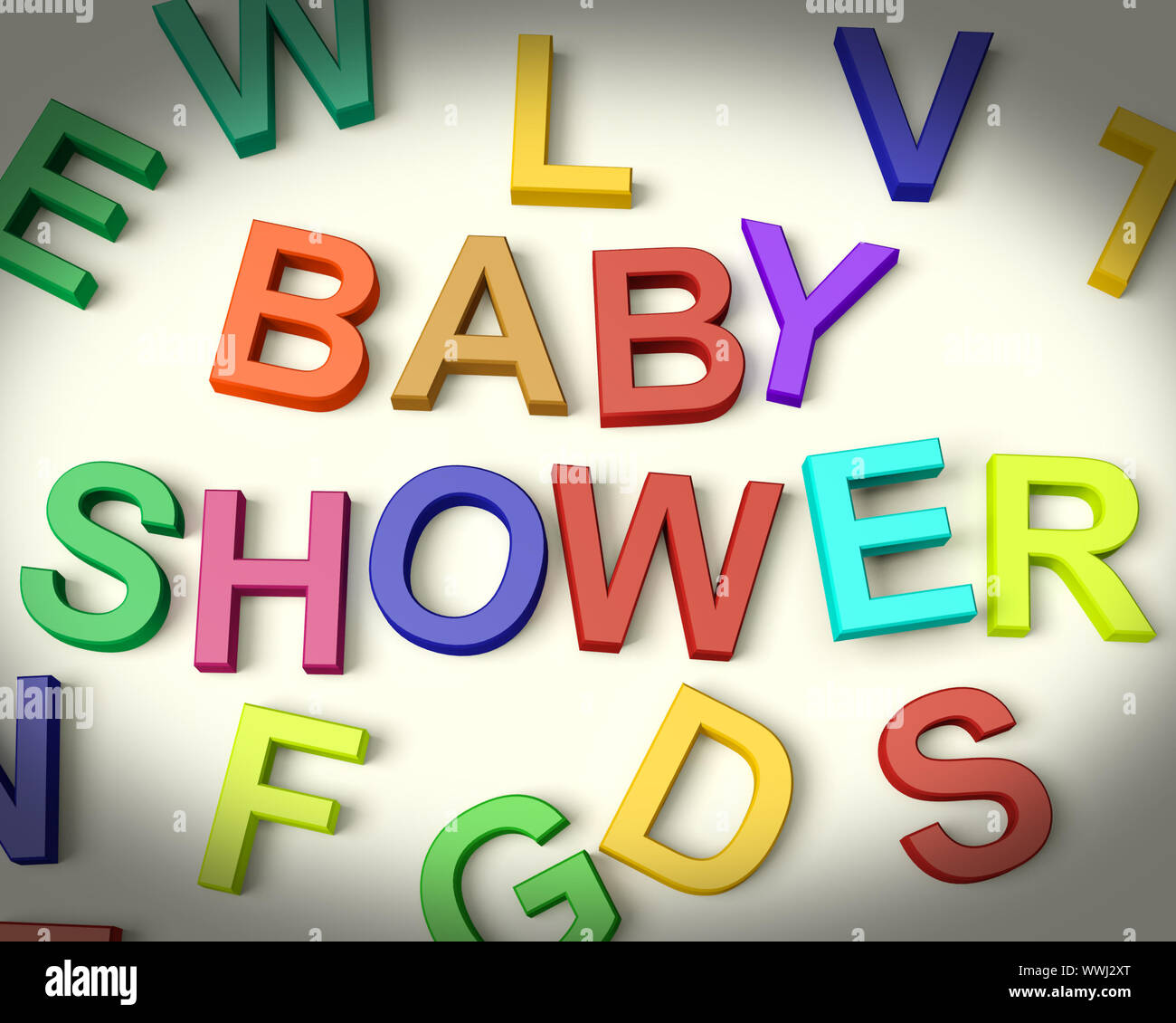Baby Shower Written In Multicolored Kids Letters Stock Photo - Alamy