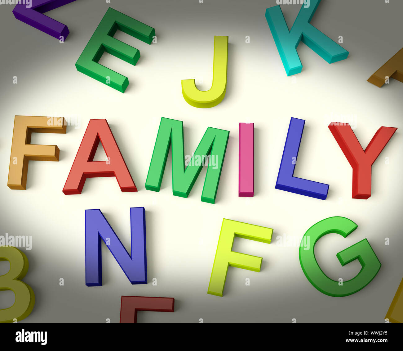 Family Written In Multicolored Plastic Kids Letters Stock Photo - Alamy