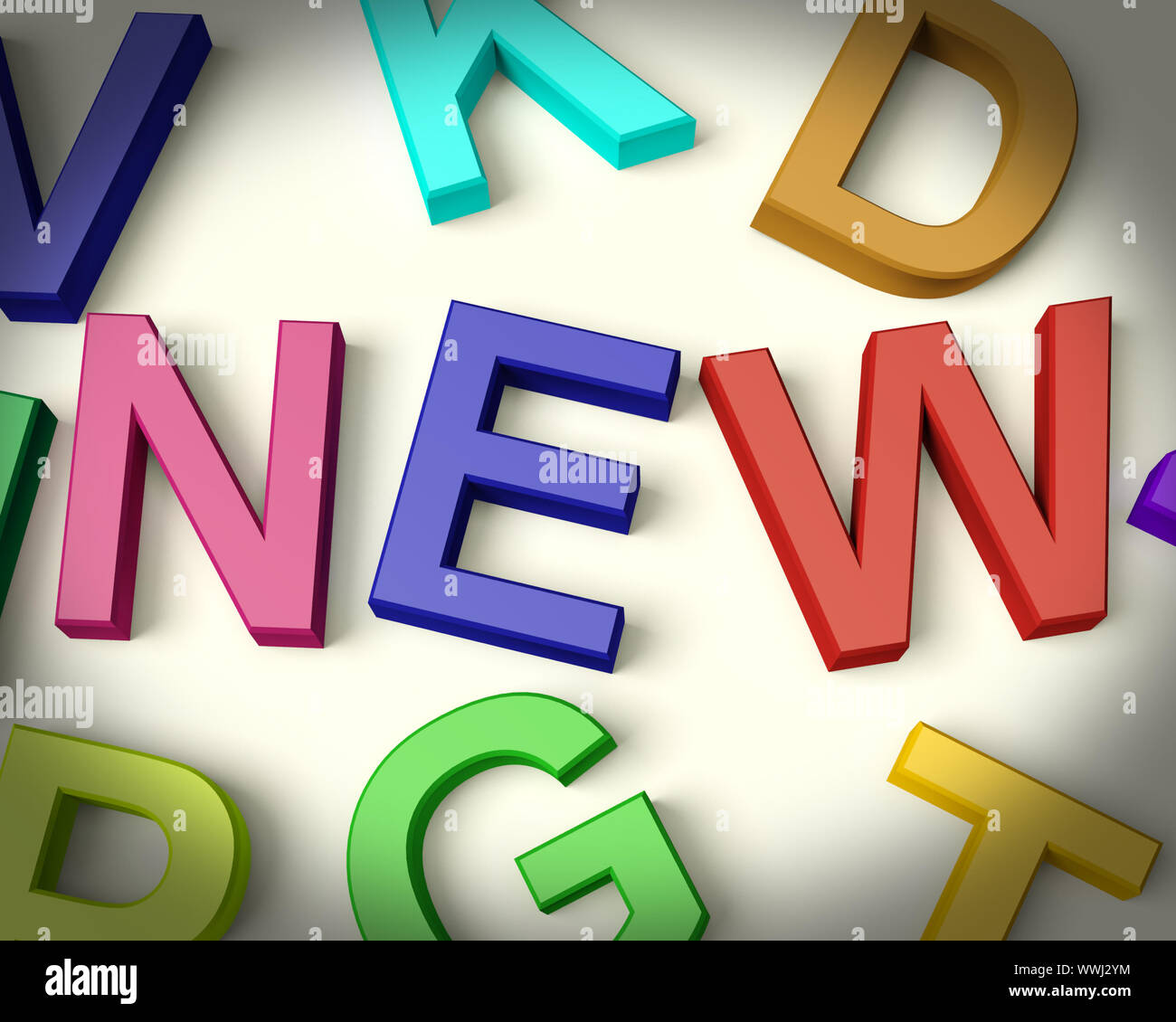 New Written In Multicolored Plastic Kids Letters Stock Photo - Alamy