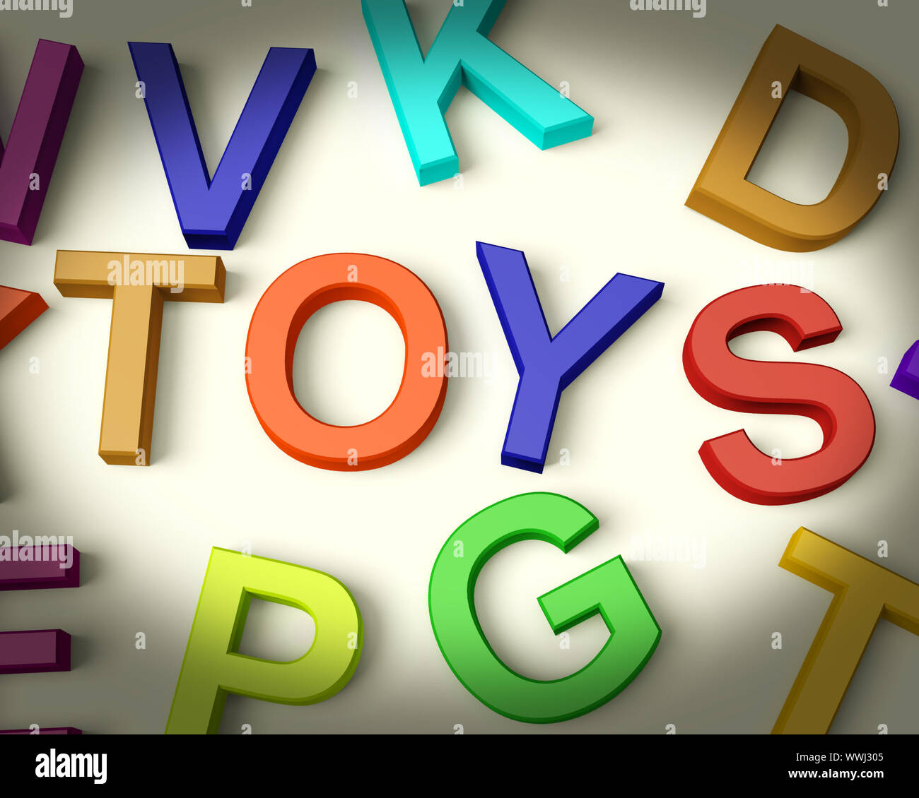 Toys Written In Multicolored Plastic Kids Letters Stock Photo - Alamy