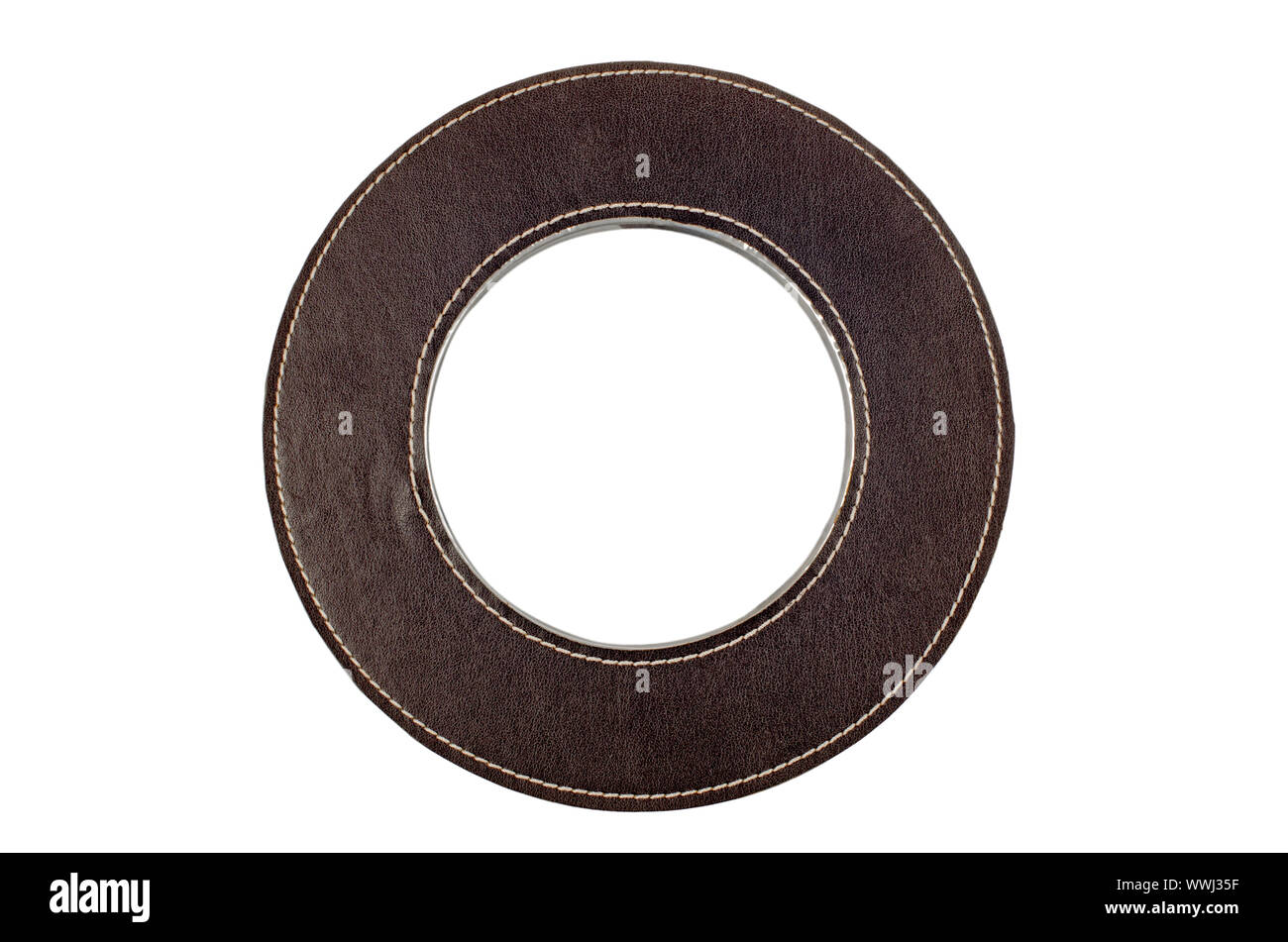 stylish round brown leather photo frame isolated white background Stock ...