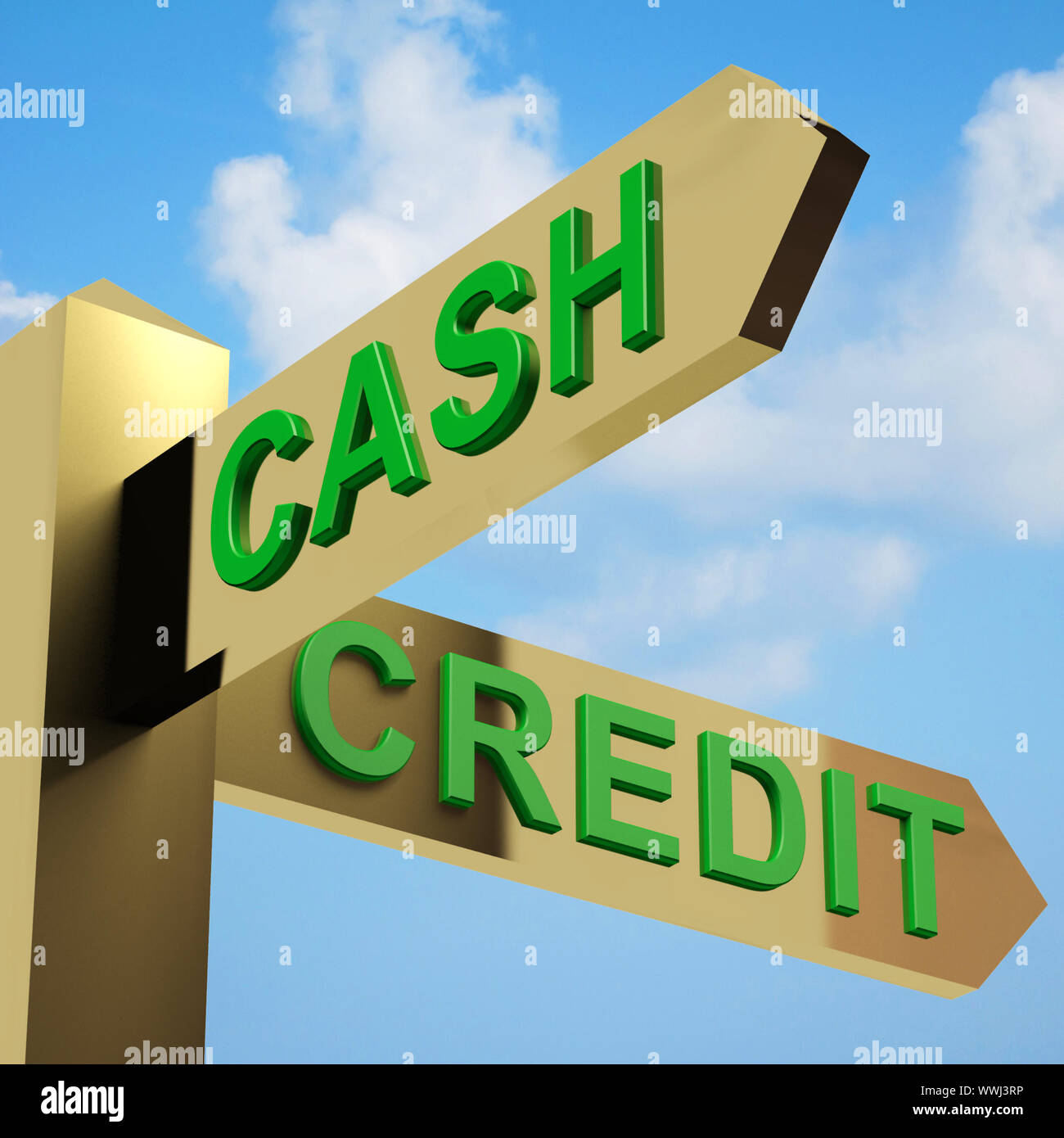 Cash Or Credit Directions On A Brass Signpost Stock Photo - Alamy