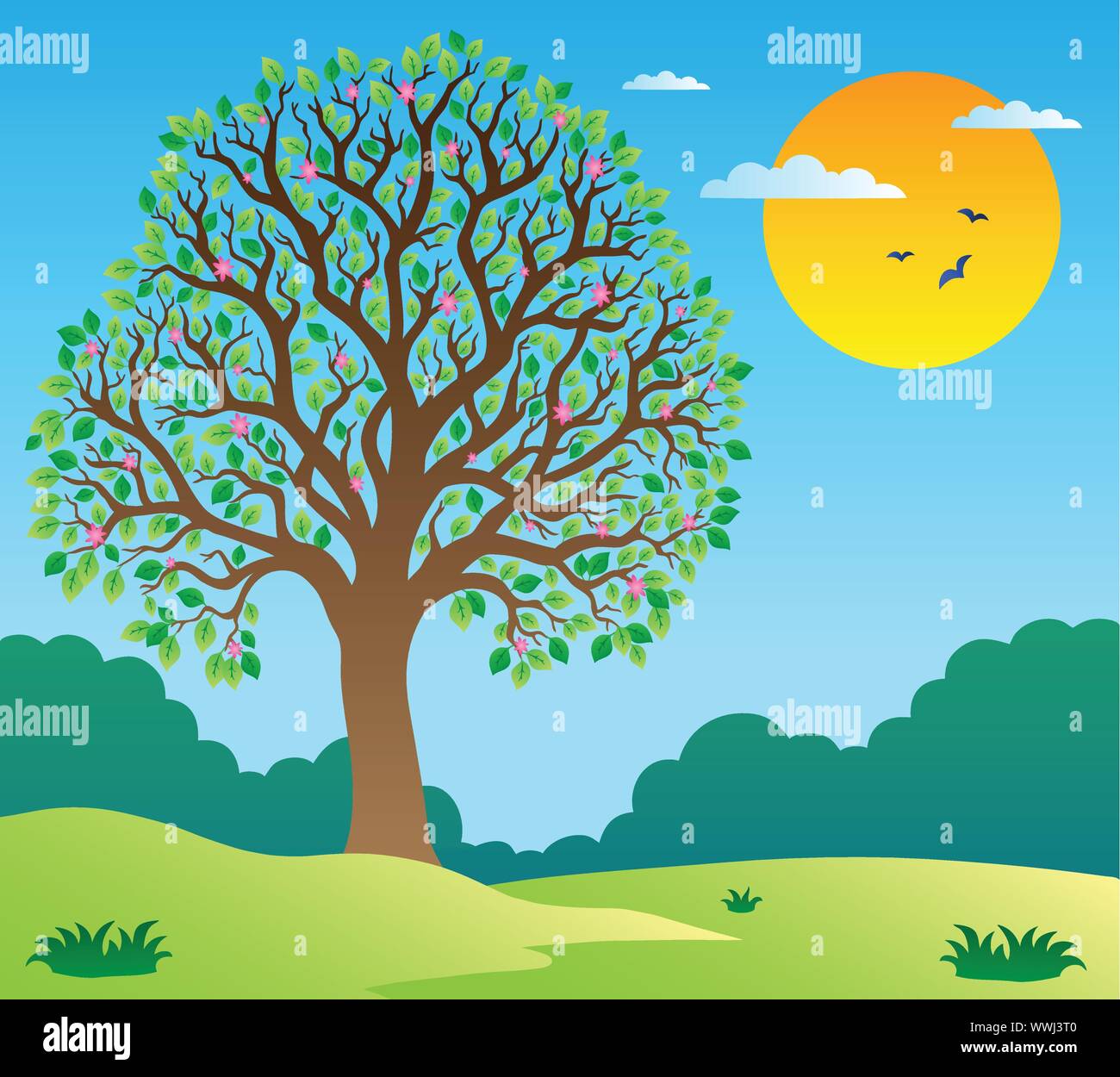 Scenery with leafy tree 1 Stock Vector Image & Art - Alamy