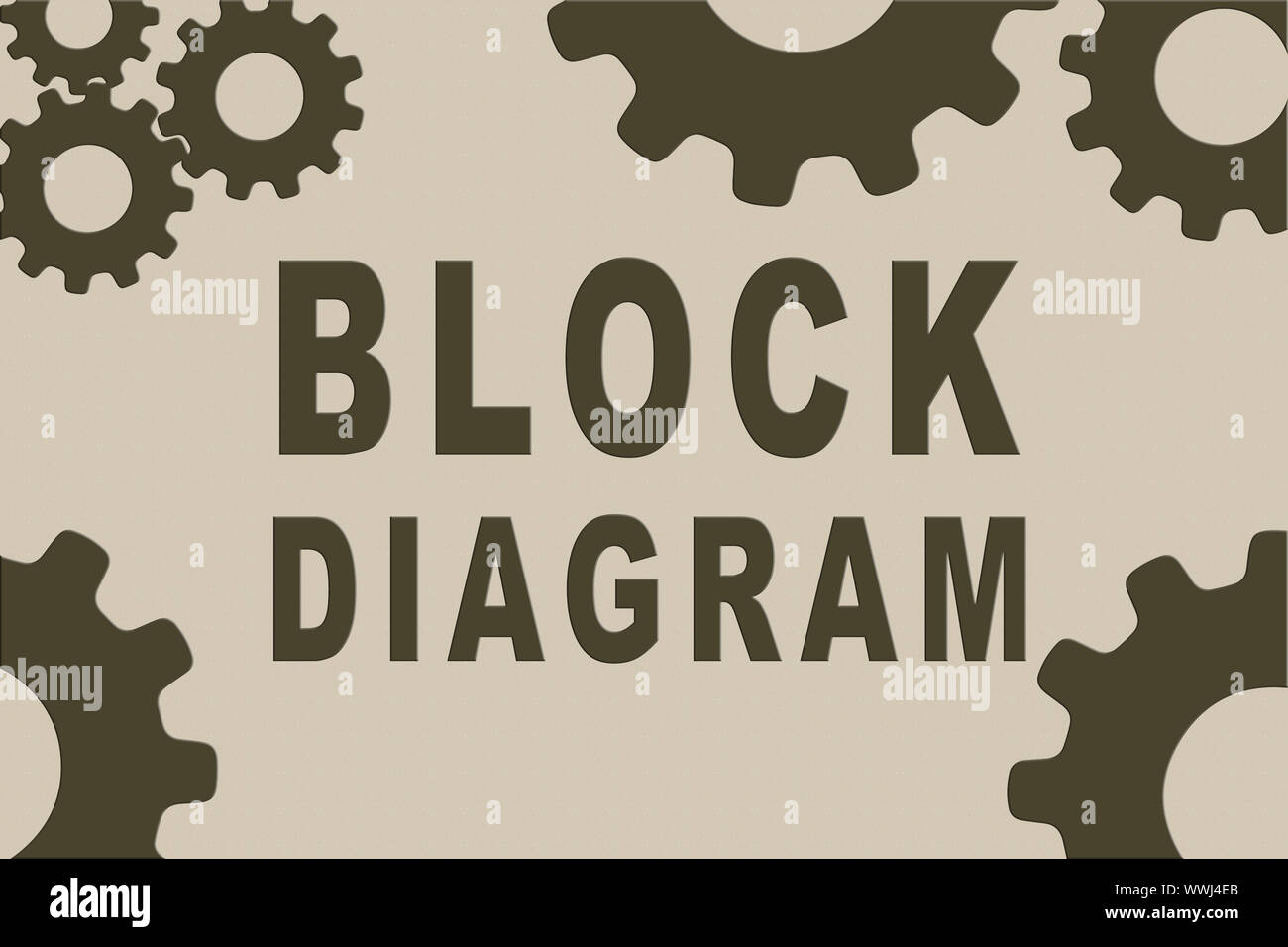BLOCK DIAGRAM sign concept illustration with brown gear wheel figures ...
