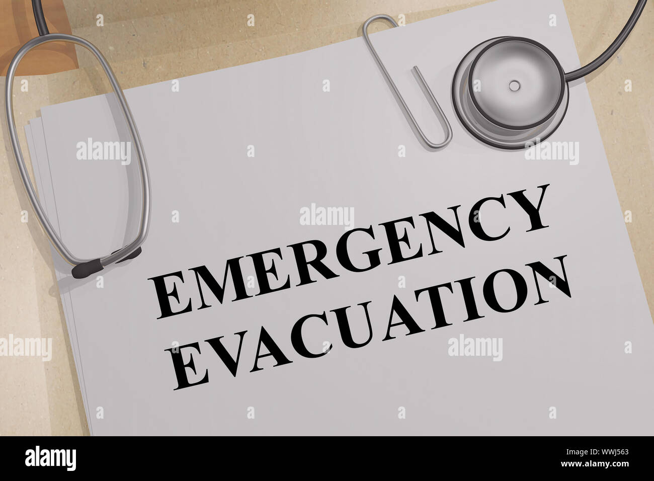 3D illustration of EMERGENCY EVACUATION on a medical document Stock ...
