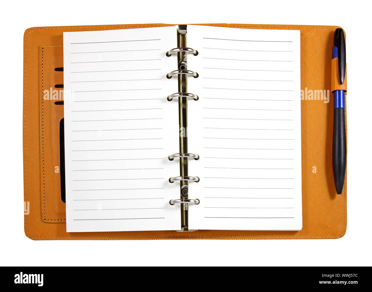 Brown leather binder notebook with pen isolated on white Stock Photo ...