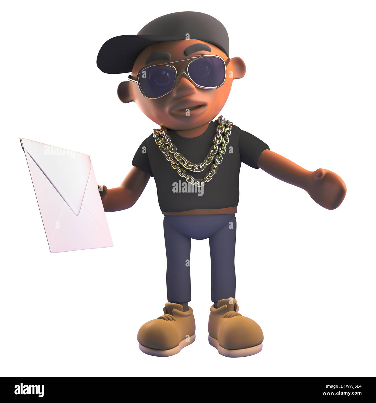 3d black cartoon hiphop rapper character in baseball cap holding an ...