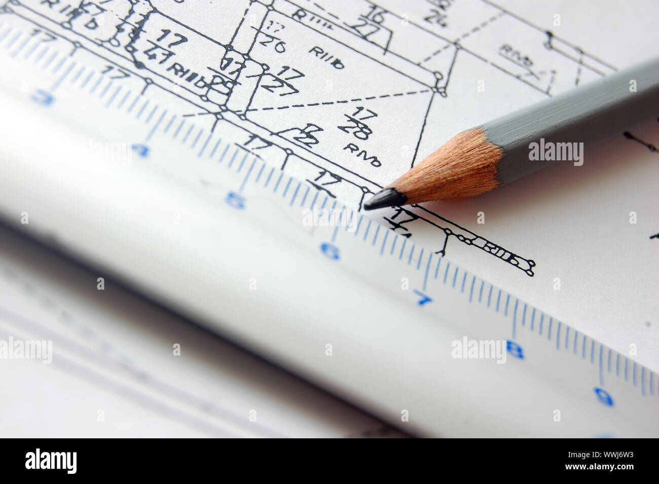Architect's accessories on plan papers Stock Photo - Alamy