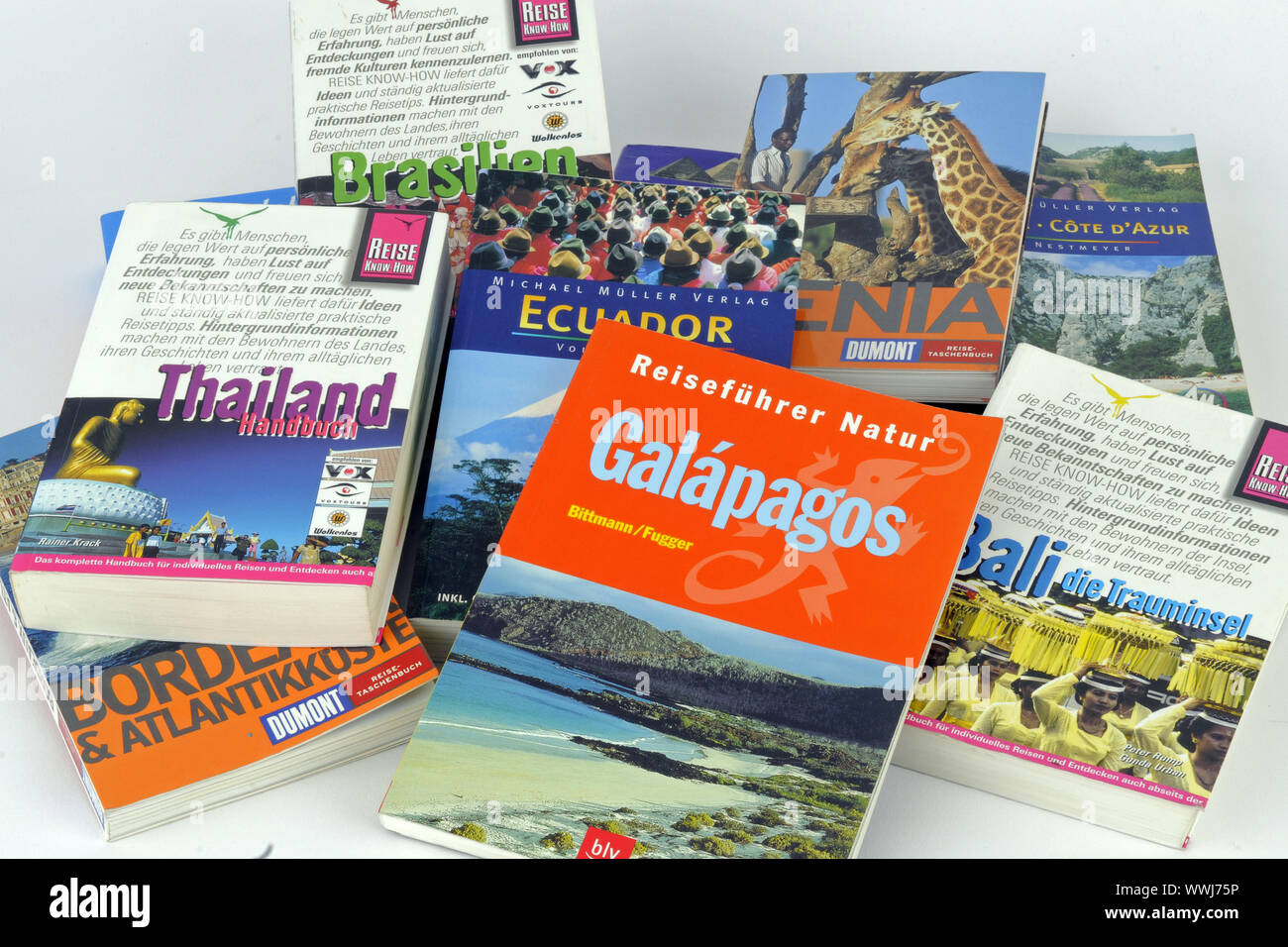 different travel guides, symbol picture for holidays, holiday planning ...