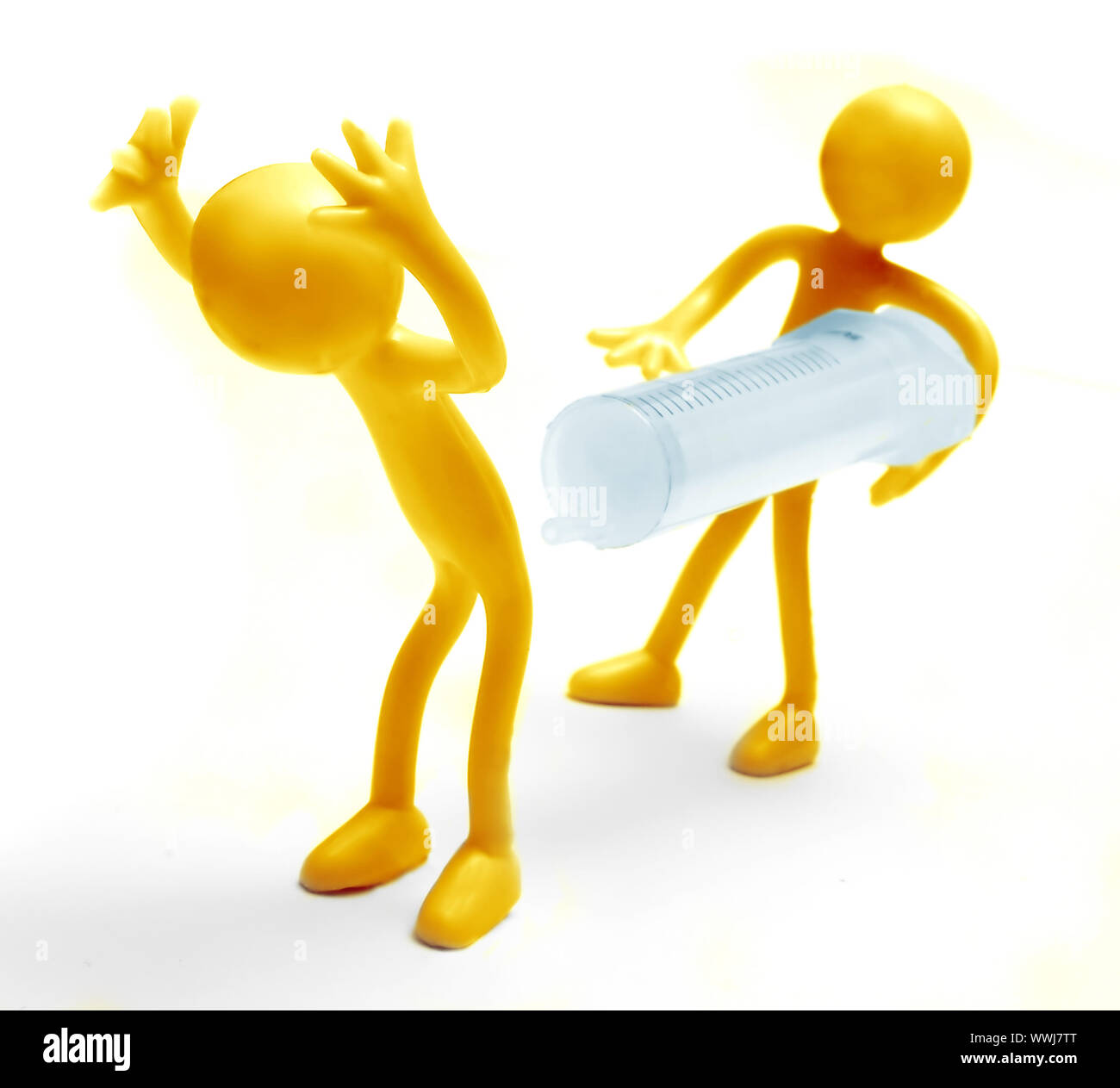 Giving an injection. Conceptual, on white background Stock Photo - Alamy