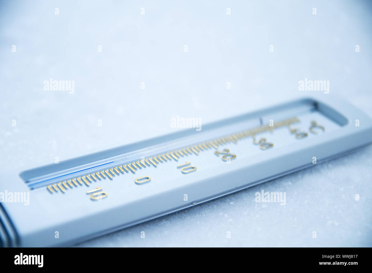 Below zero. Thermometer indicating minus temperature in cold winter ...