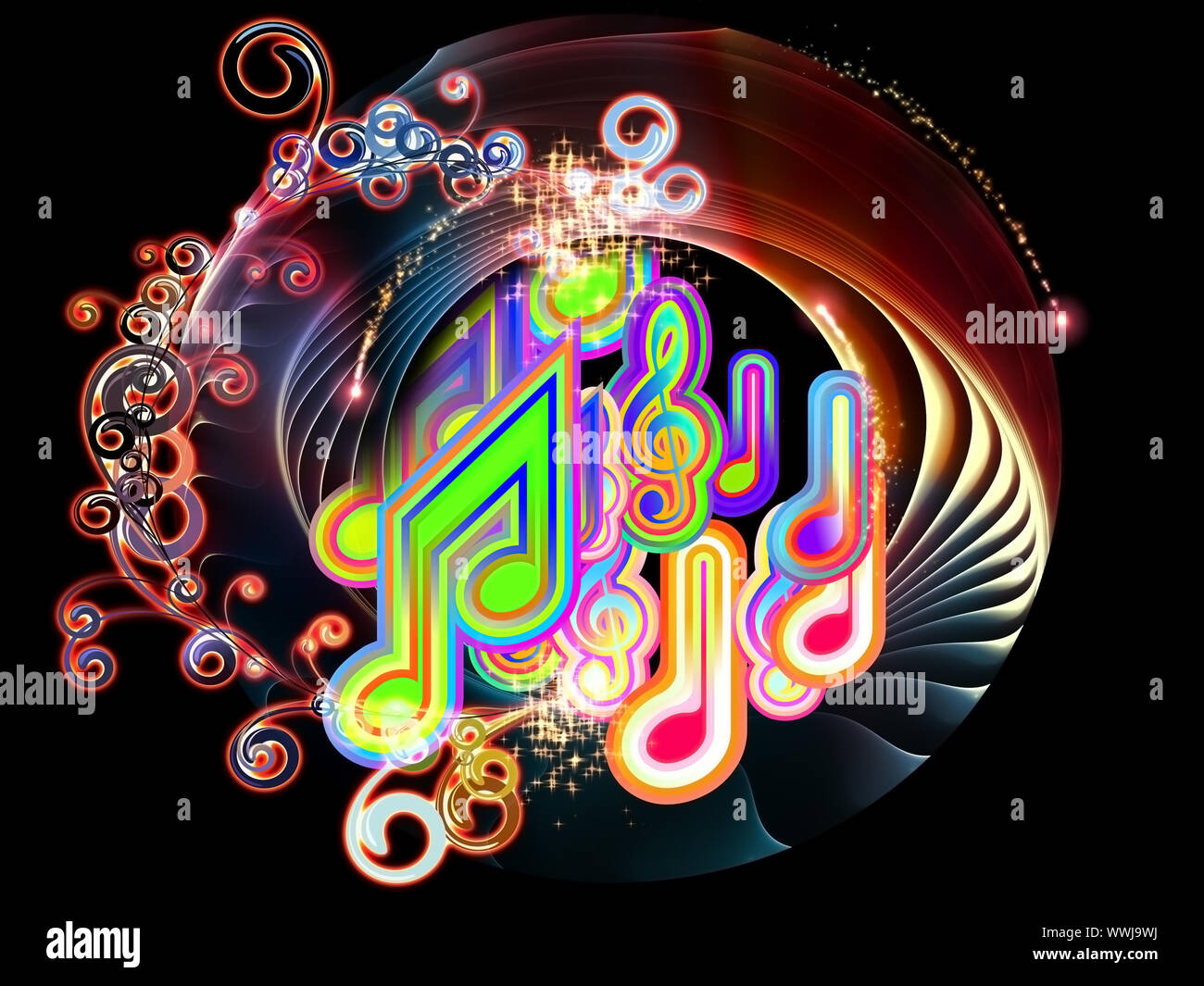 Dynamic interplay of abstract color forms and musical symbols on the ...