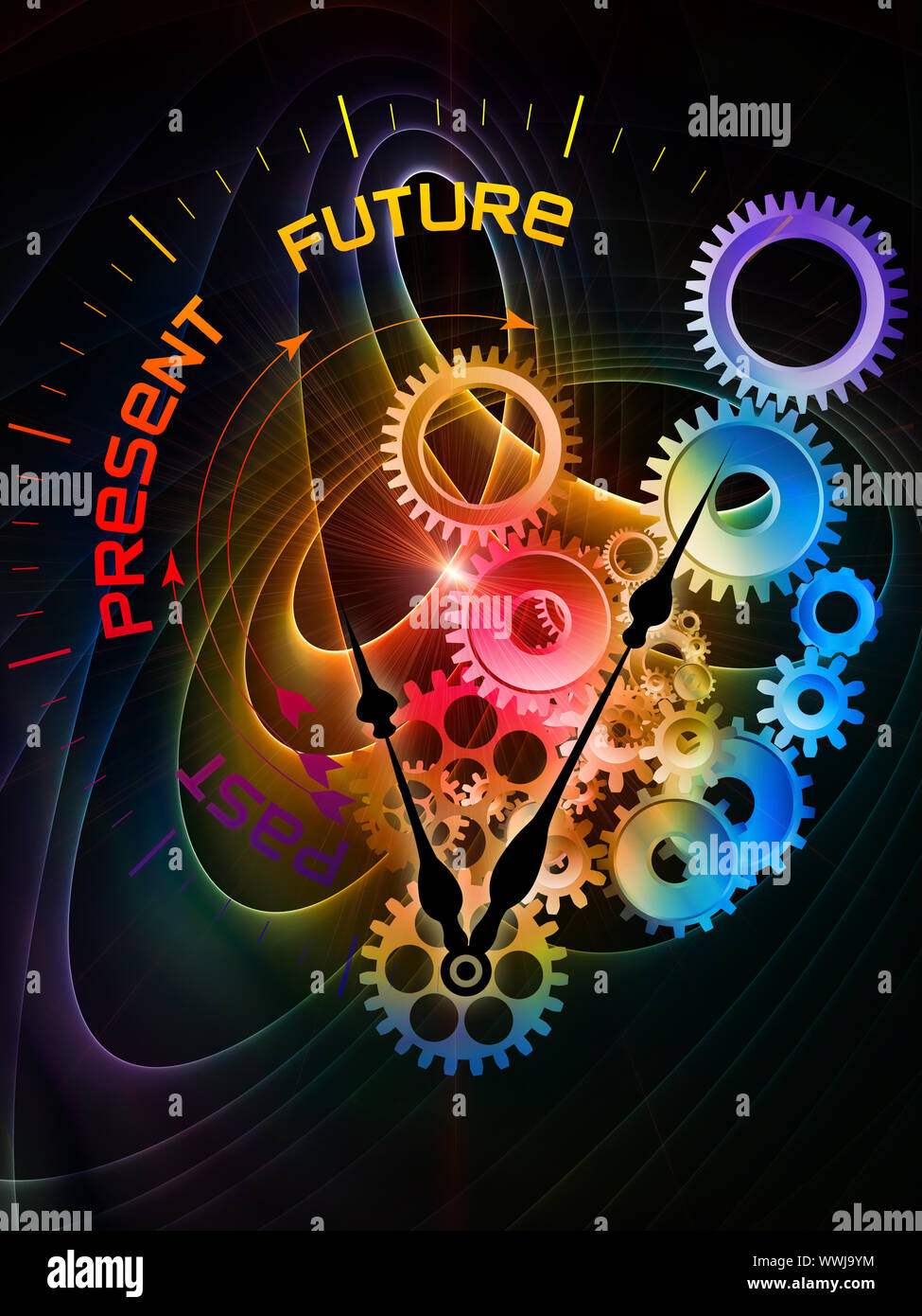 Abstract interplay of clock symbols and graphic elements on the subject ...