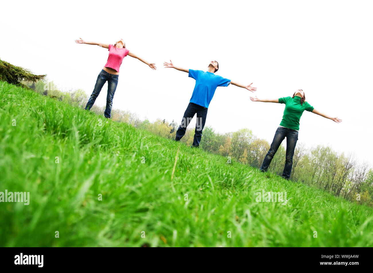 Group of friends expressing freedom Stock Photo - Alamy
