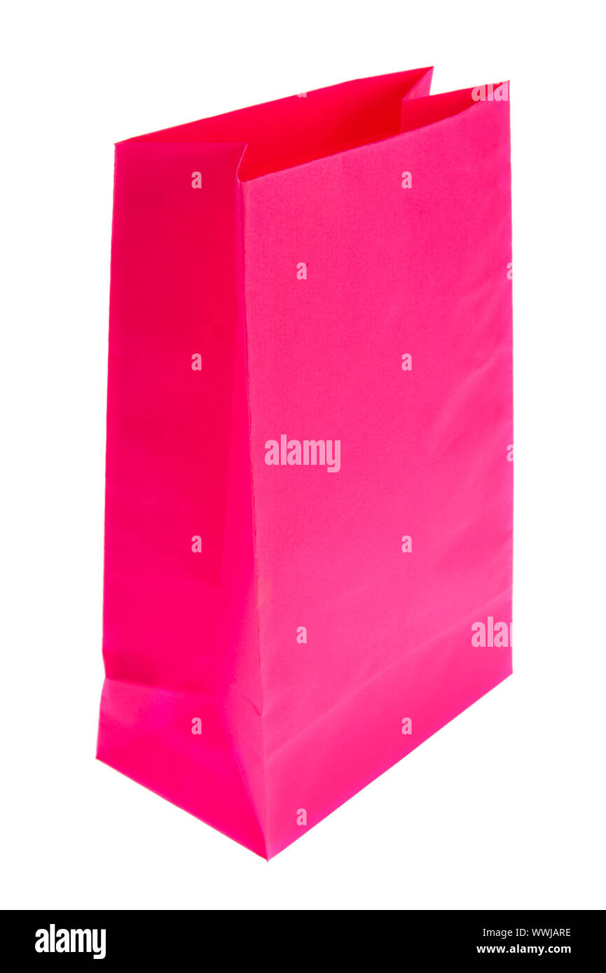 Empty pink paper bag isolated over white background Stock Photo - Alamy