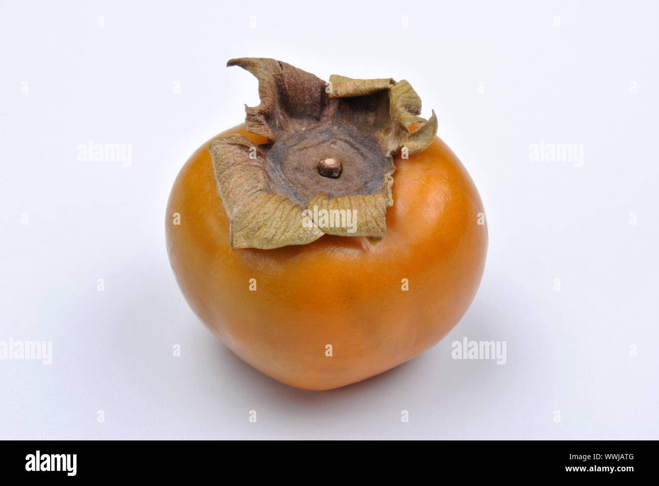 one organic sharon fruit and a white background Stock Photo - Alamy