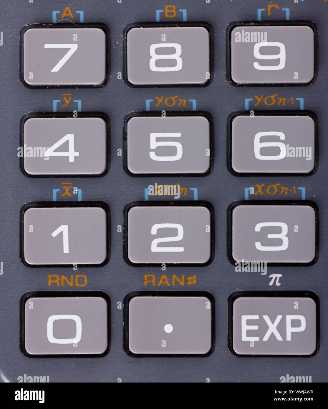 Closeup view of numbers on a calculator keyboard Stock Photo - Alamy
