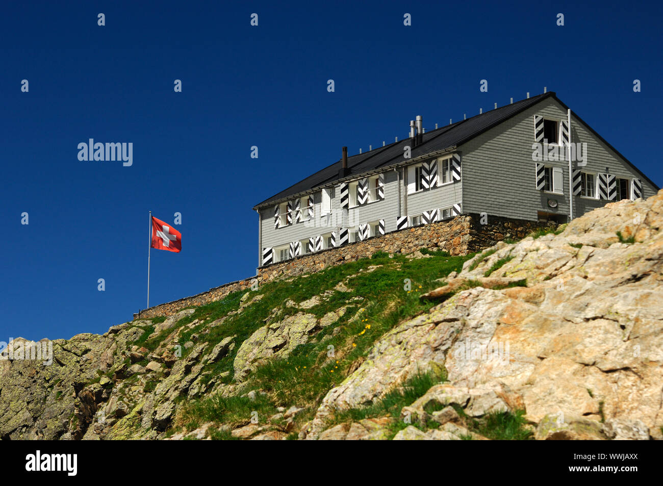 Glecksteinhütte of the Swiss Alpine Club Stock Photo - Alamy