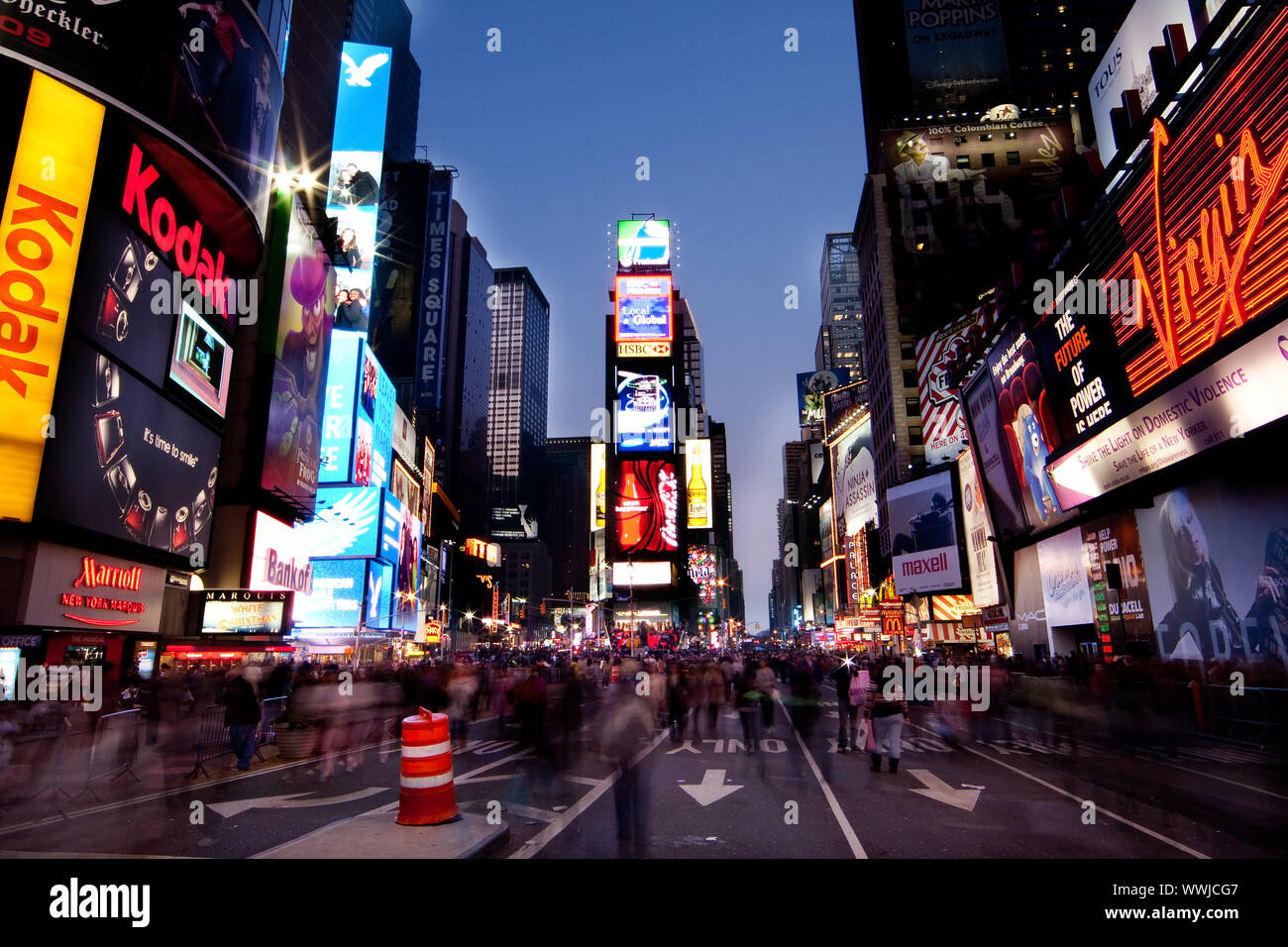 Night scene of Times Square in Manhattan (New York City) with all the ...