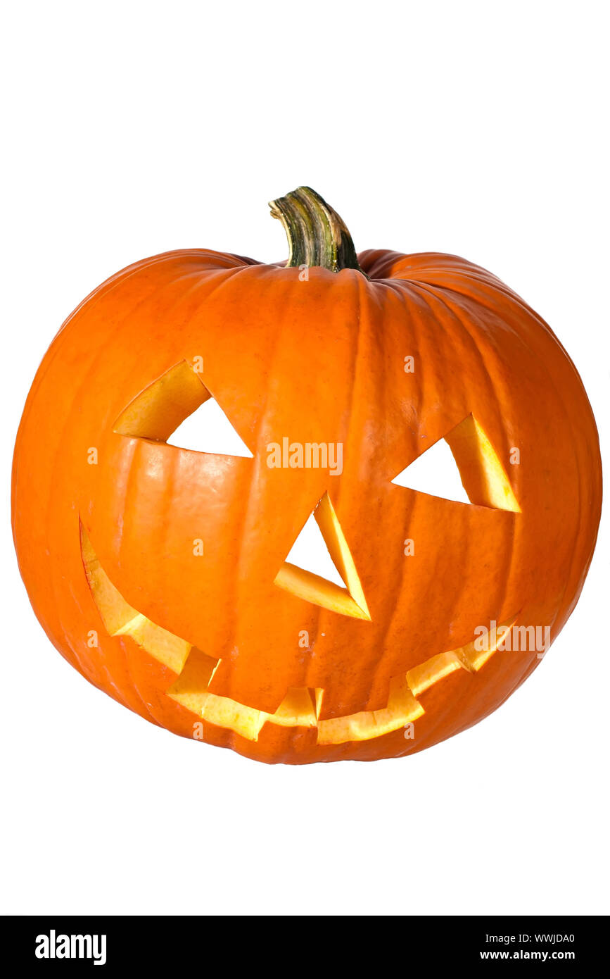 Halloween pumpkin on edge Stock Photo - Alamy