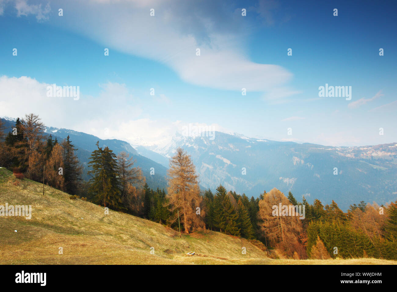 spring alps mountains scene background Stock Photo - Alamy