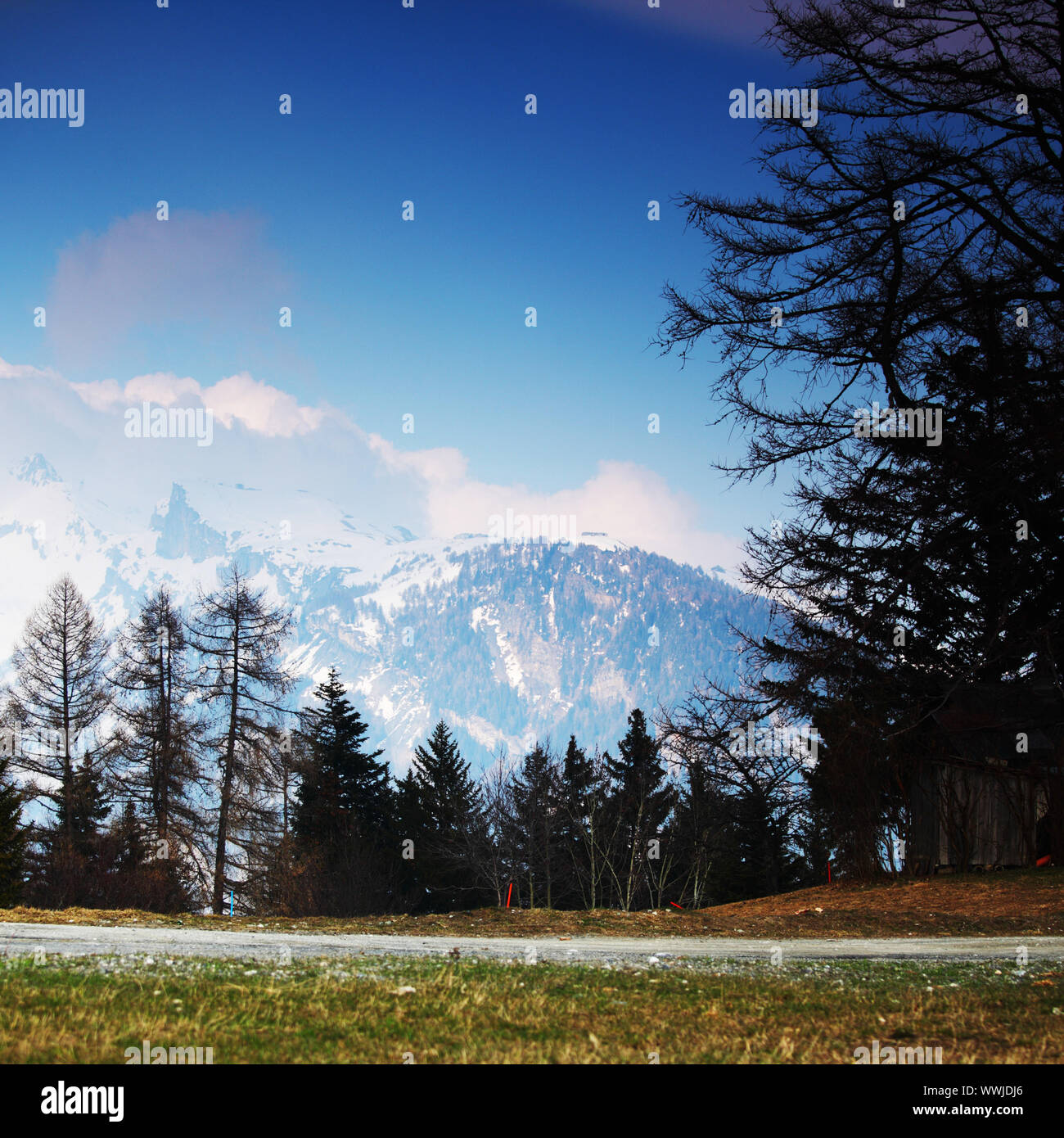 spring alps mountains scene background Stock Photo - Alamy