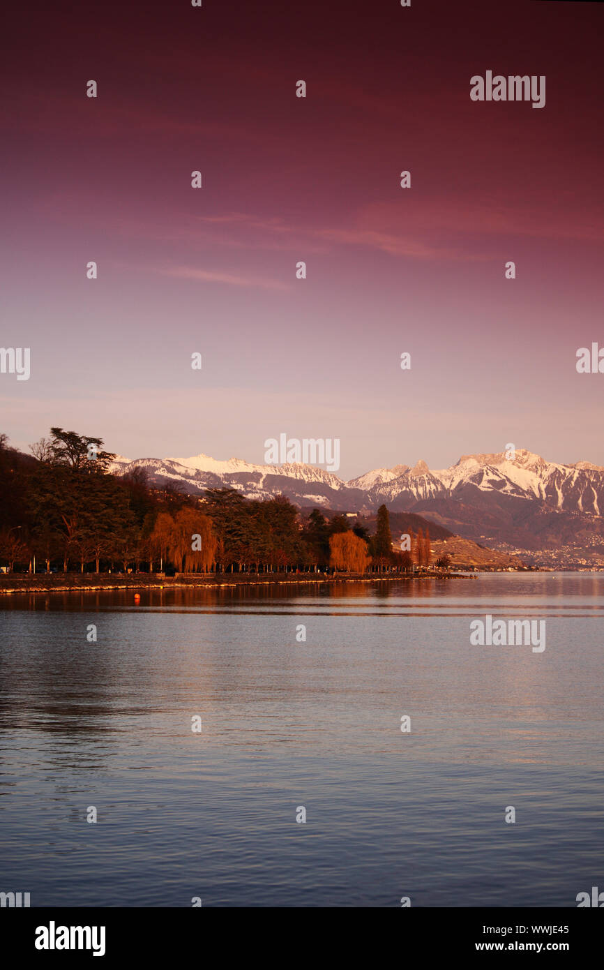 lake geneva landscape on sunrise Stock Photo - Alamy