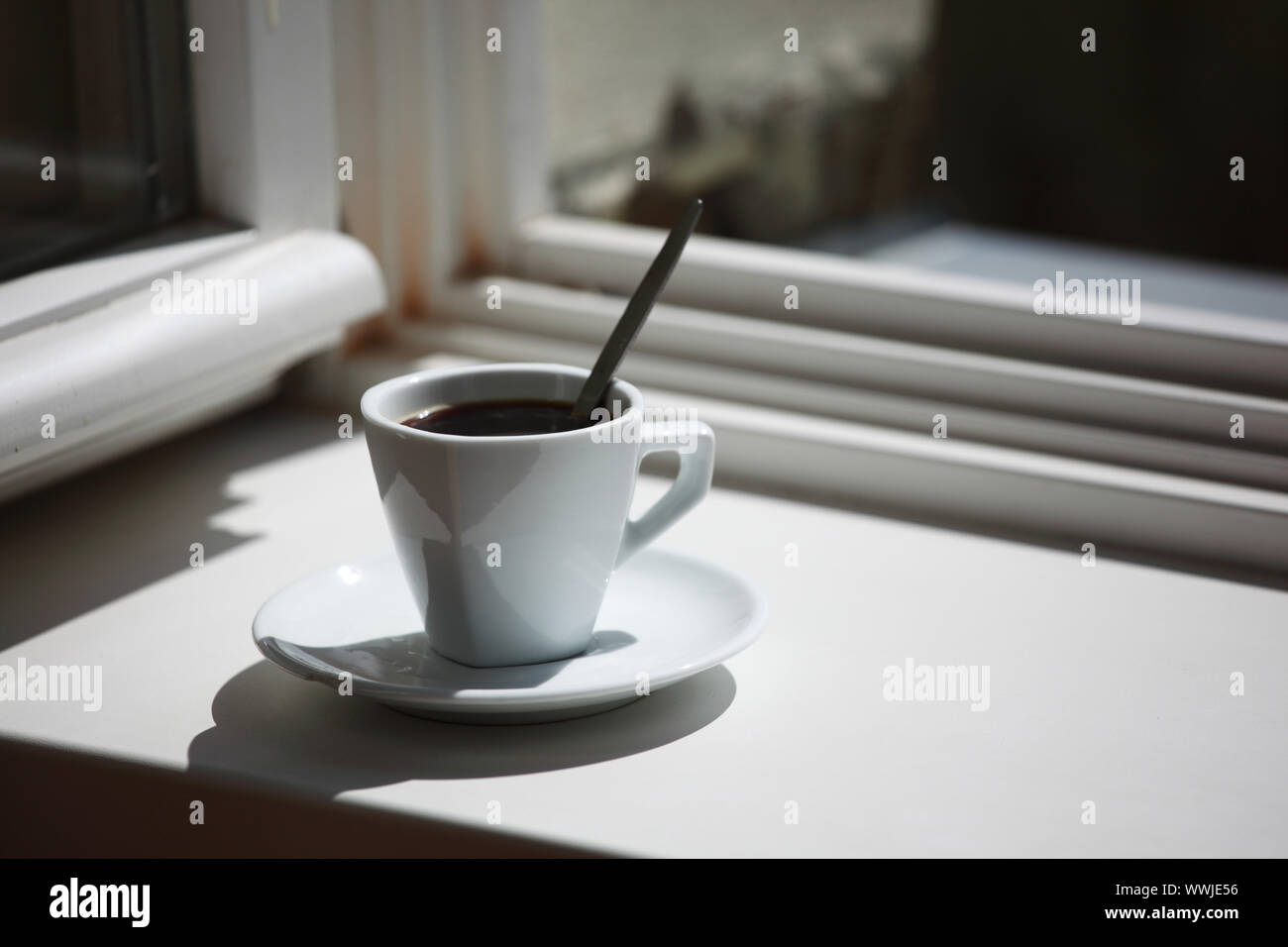 morning coffee on the window sill Stock Photo - Alamy