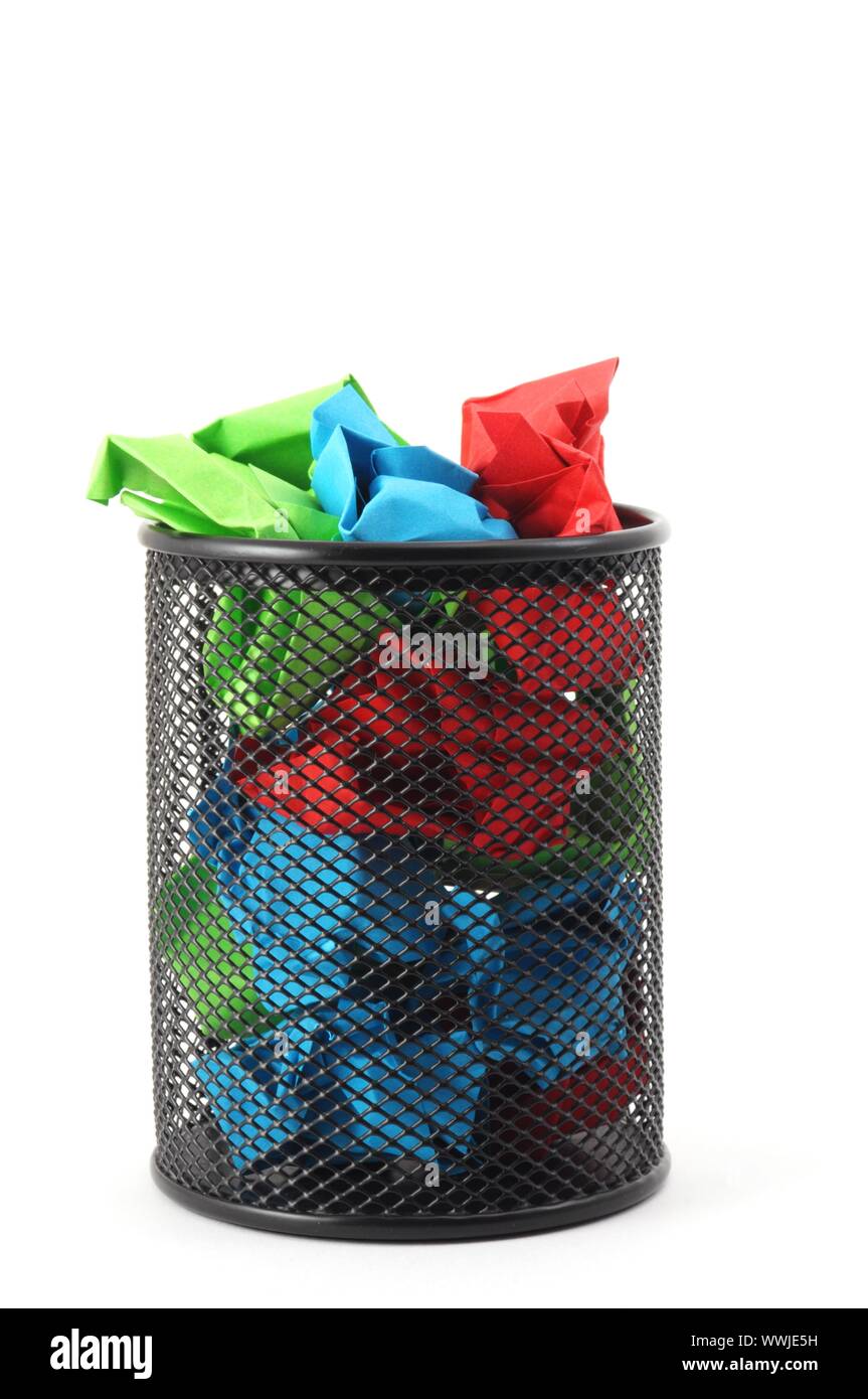 trash or rubbish paper in basket isolated on white background Stock ...