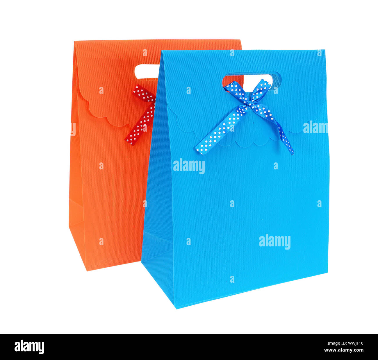 the orange and blue packages isolated on white background Stock Photo ...