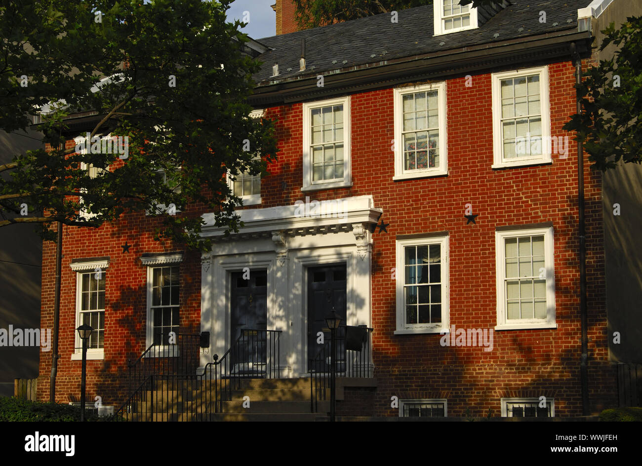 Typical two-family terraced house in the district Foggy Bottom Stock ...