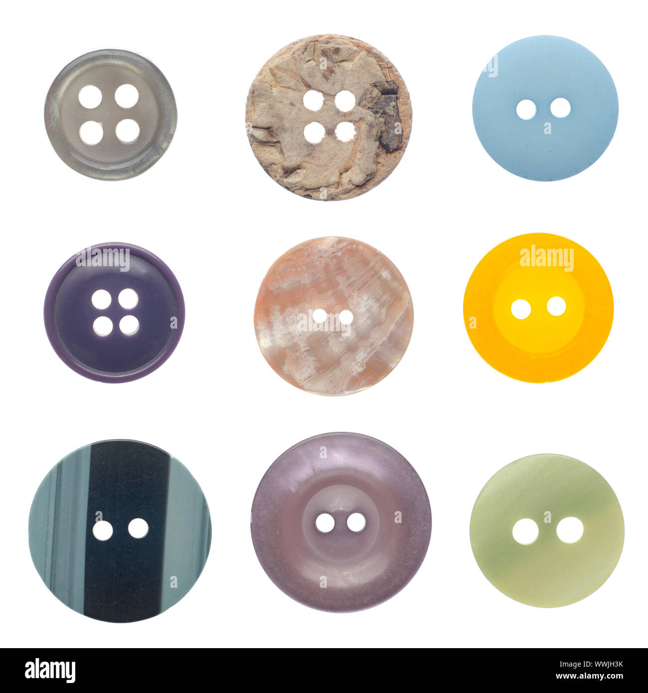 Various sewing buttons set isolated on white background Stock Photo - Alamy