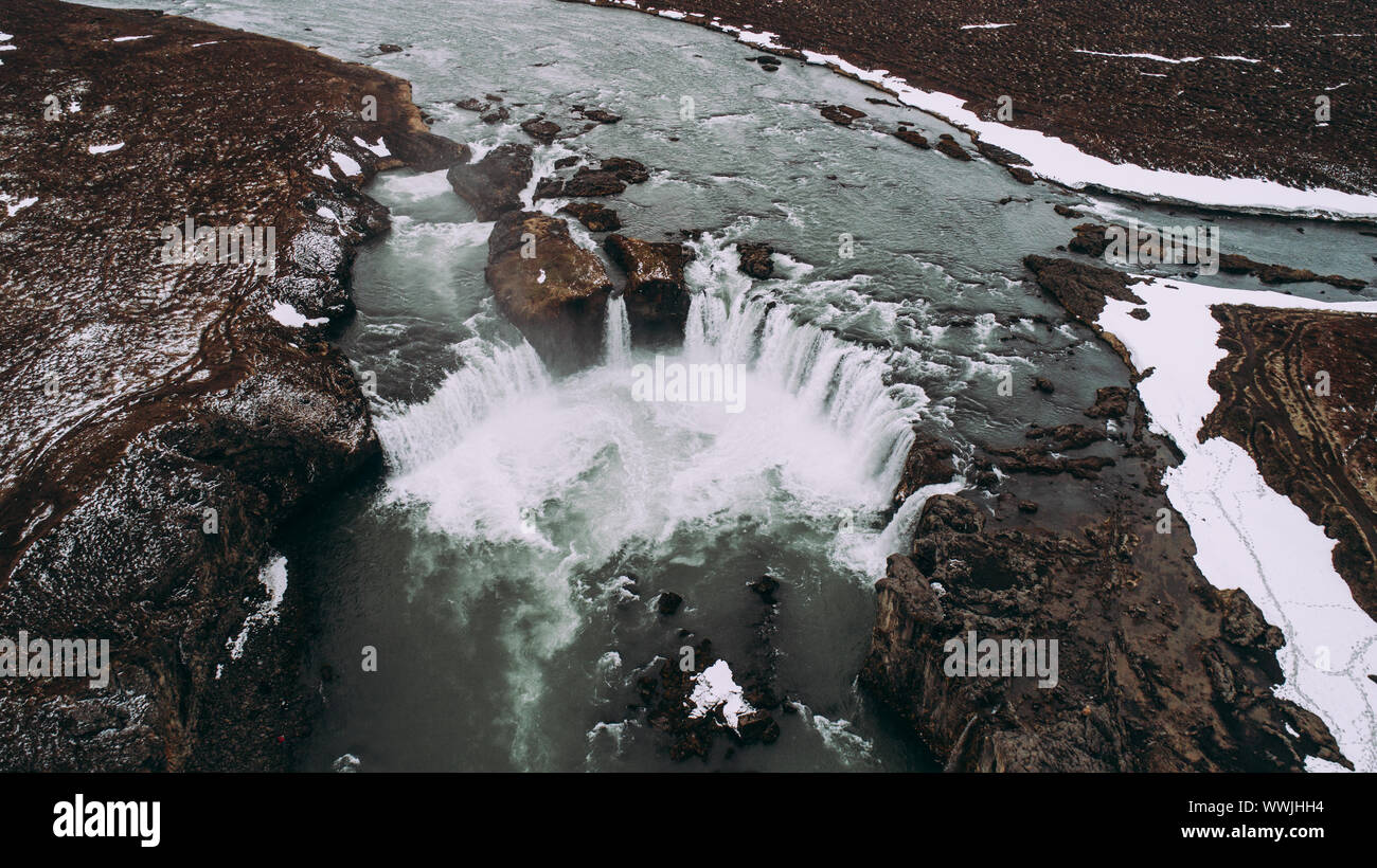 Icelandic panoramas, aerial view on the godafoss waterfall Stock Photo ...