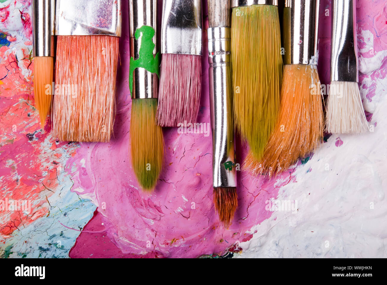 Colour palette with many brushes Stock Photo - Alamy