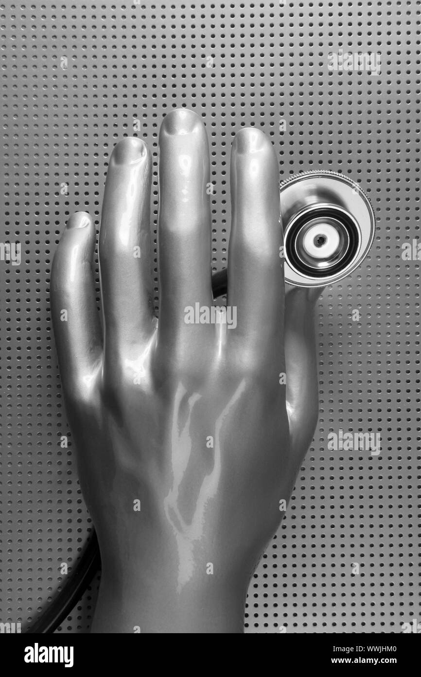 Health stethoscope futuristic silver gray hand concept metaphor Stock ...
