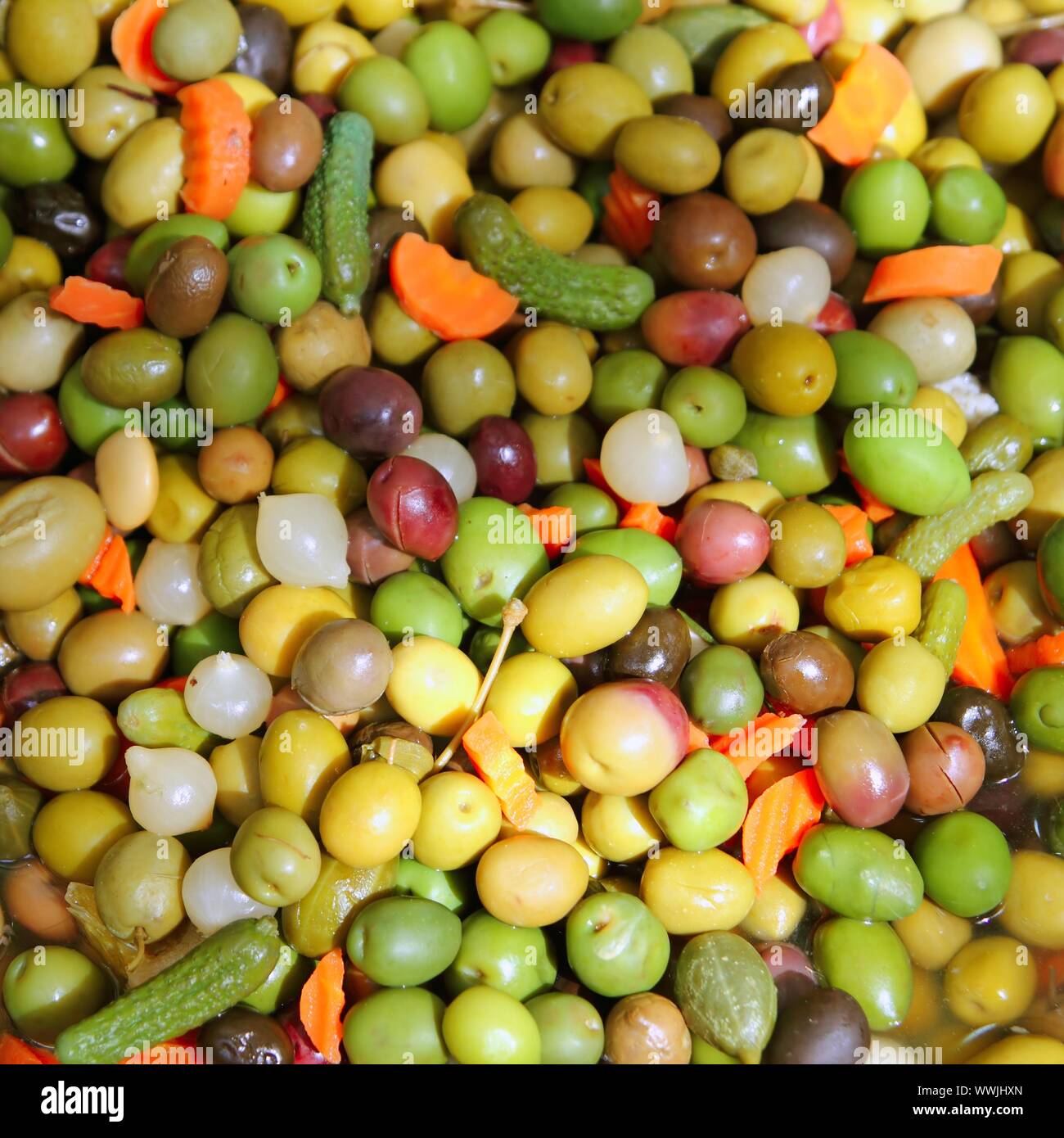 olives and pickles texture food pattern mediterranean style Stock Photo ...