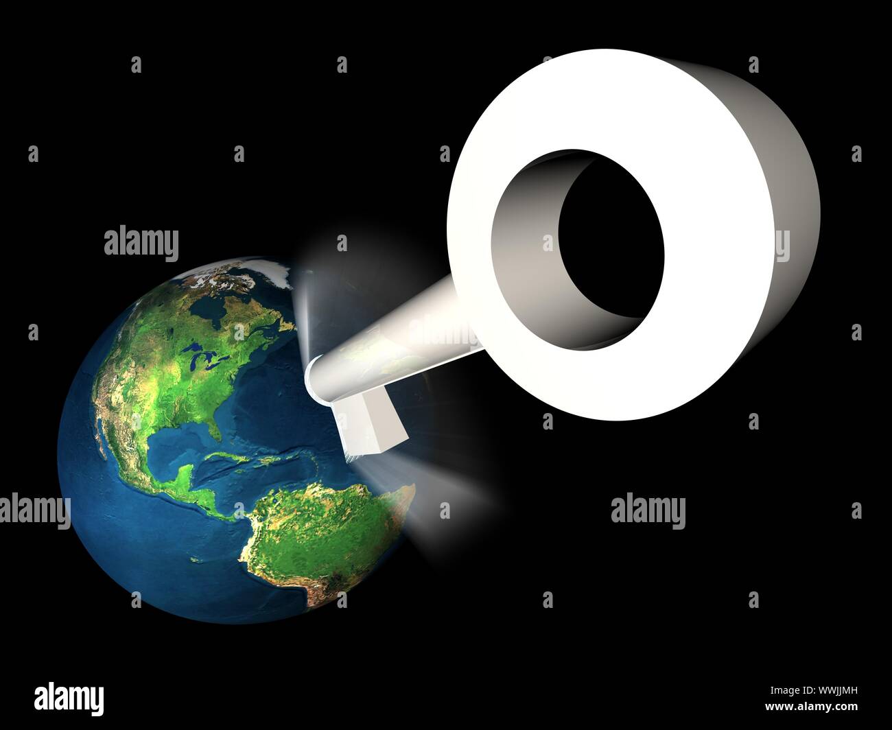 unlock 3d earth in black space Stock Photo - Alamy